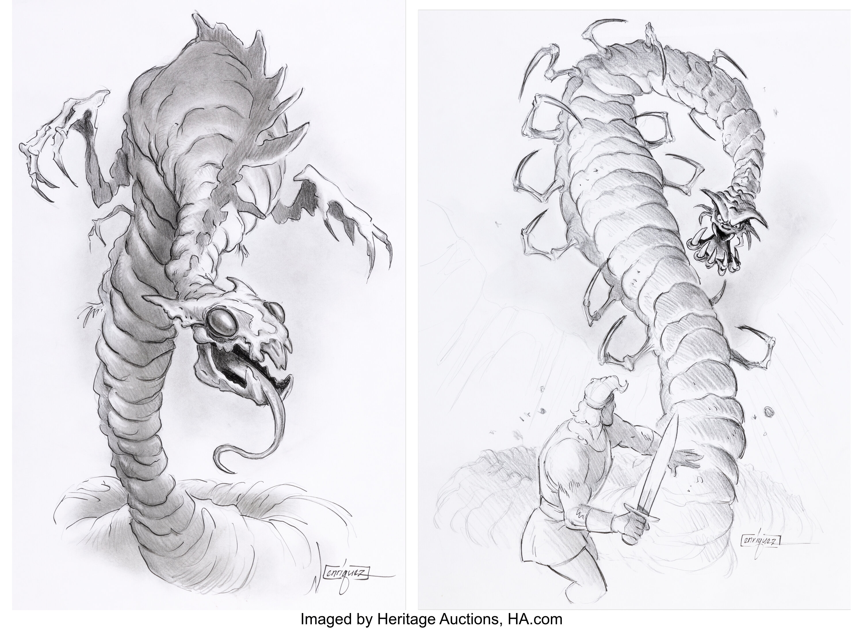 Hercules Pair of Early Hydra Concept Drawings Signed by Thom | Lot ...