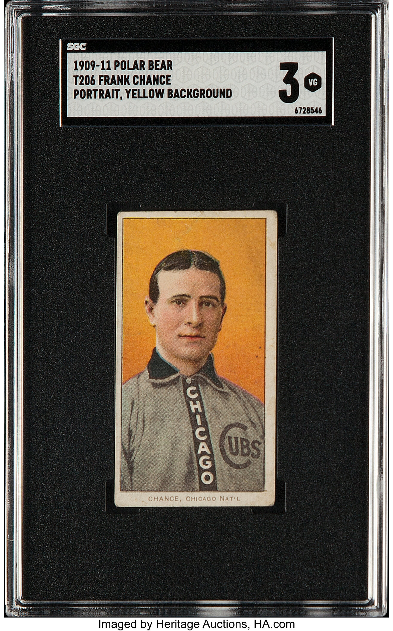 1909-11 T206 Polar Bear Frank Chance (Portrait, Yellow) SGC VG 3. | Lot ...