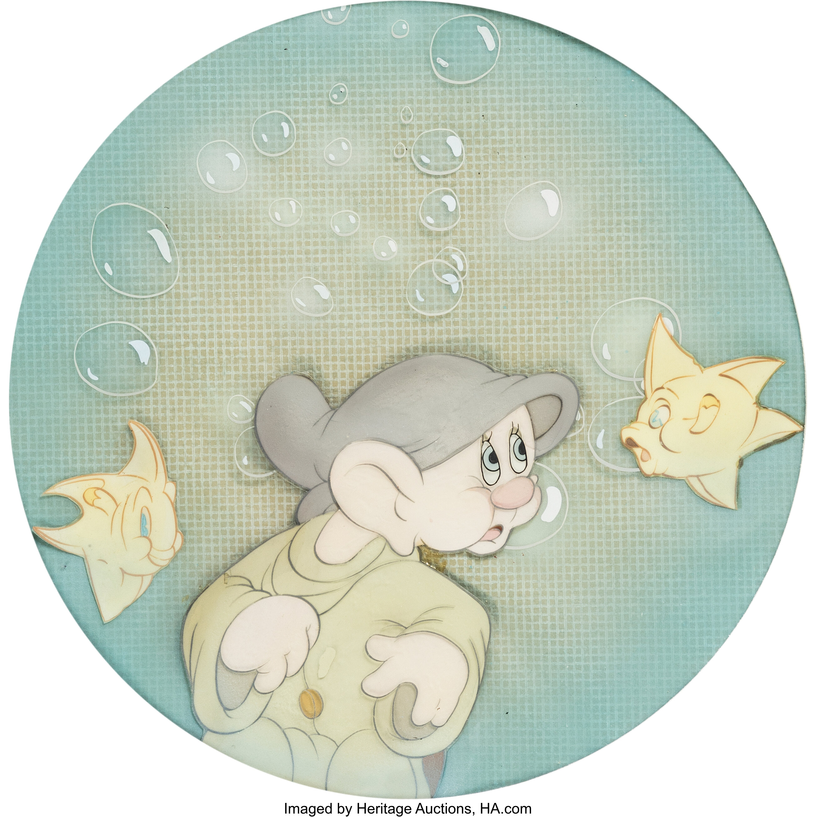 Snow White and the Seven Dwarfs Dopey with Fish Production Cel | Lot ...