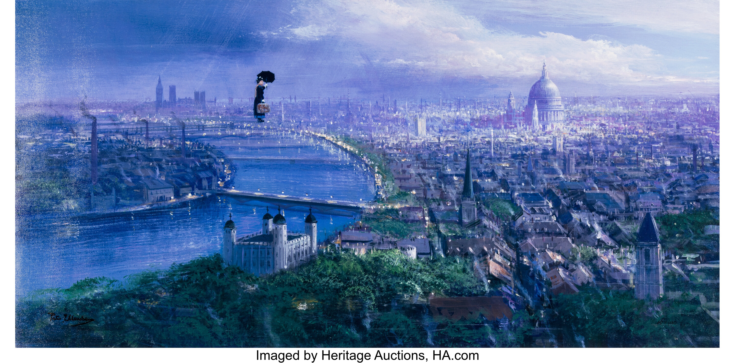 Mary Poppins "Practically Perfect" Giclée on 36" Canvas by Peter | Lot ...