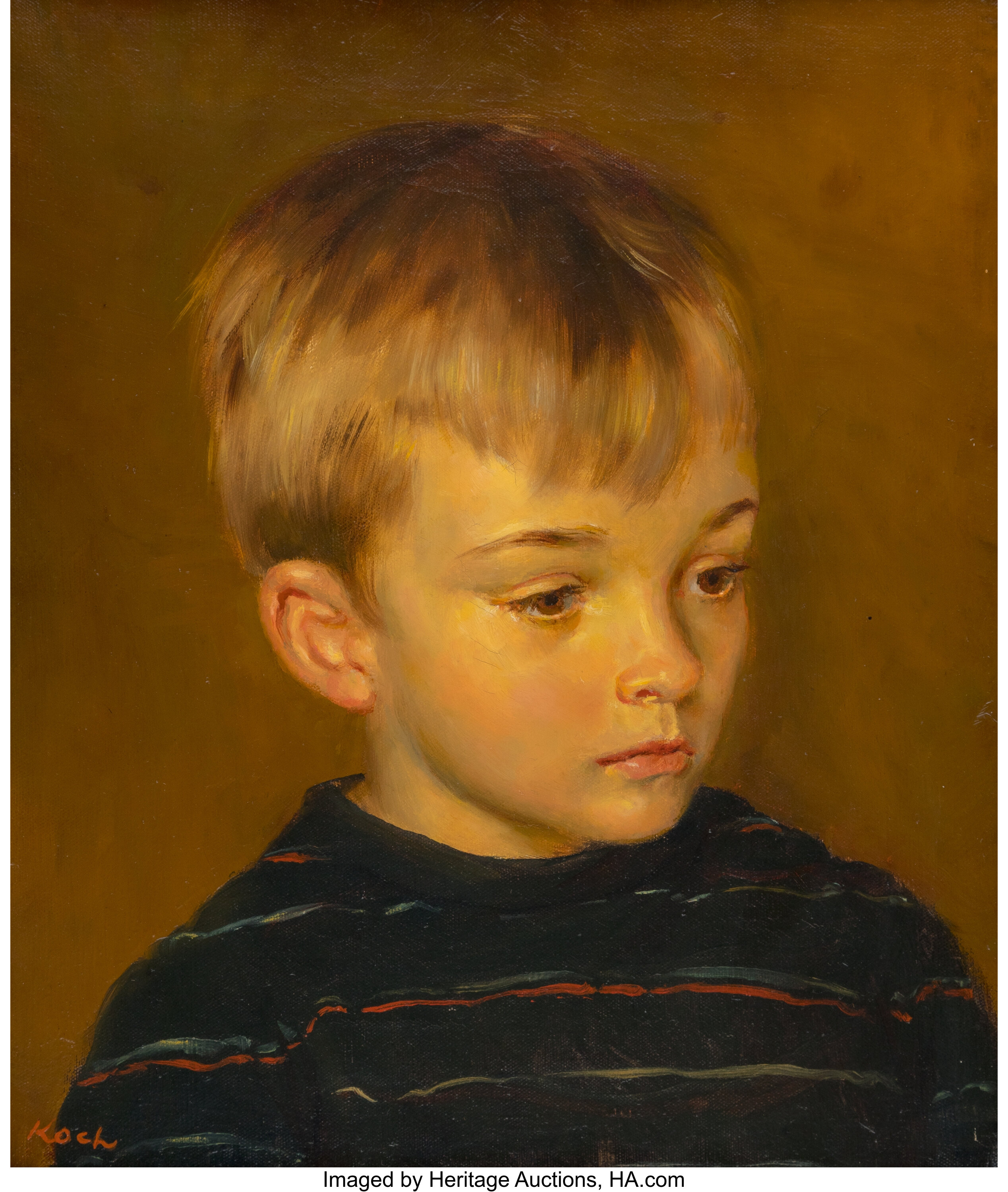John Koch (American, 1909-1978). Billy. Oil on canvas. 13-1/4 x 11 ...