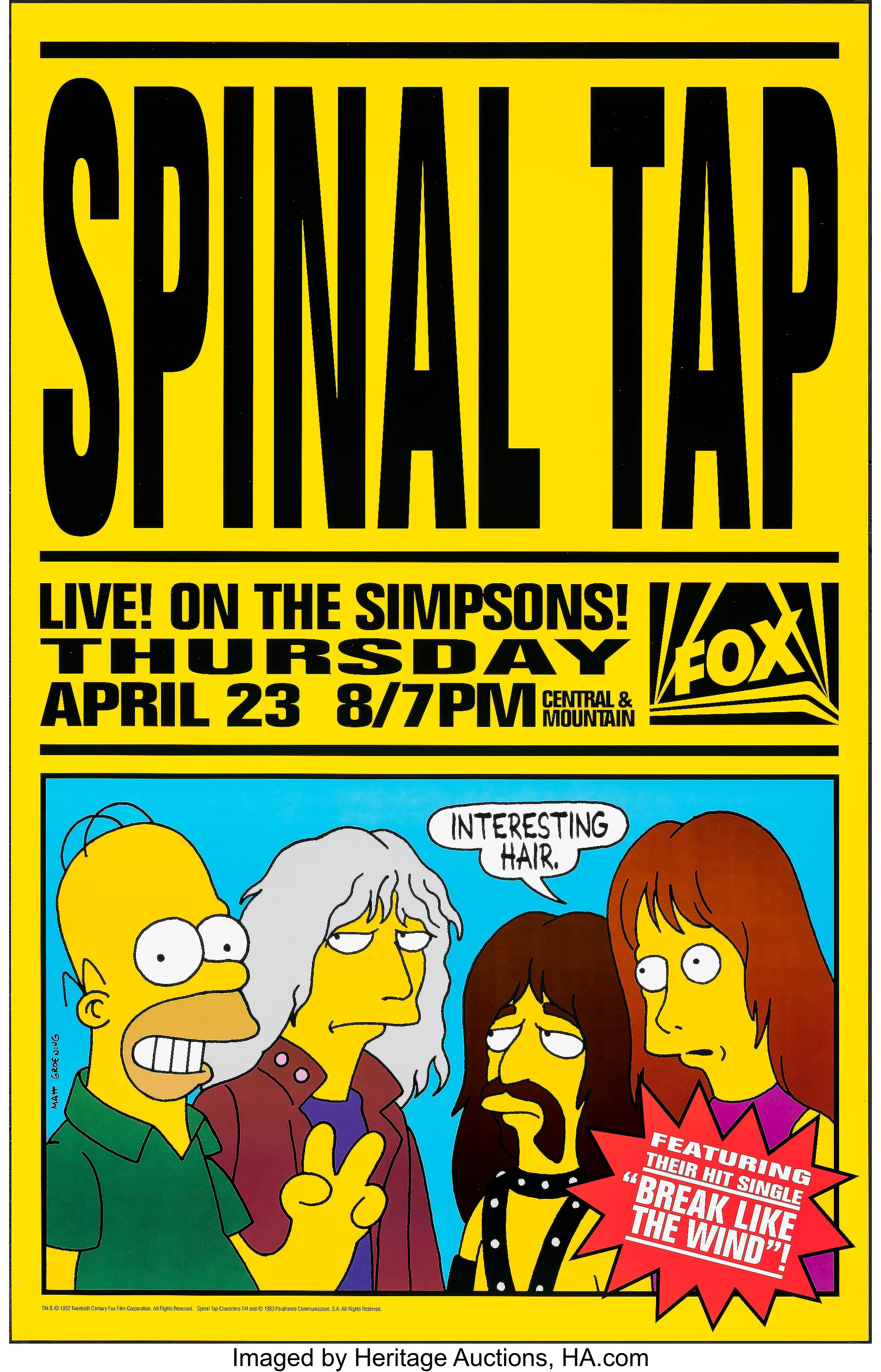 The Simpsons: Spinal Tap (20th Century Fox, 1992). Rolled, Very | Lot ...