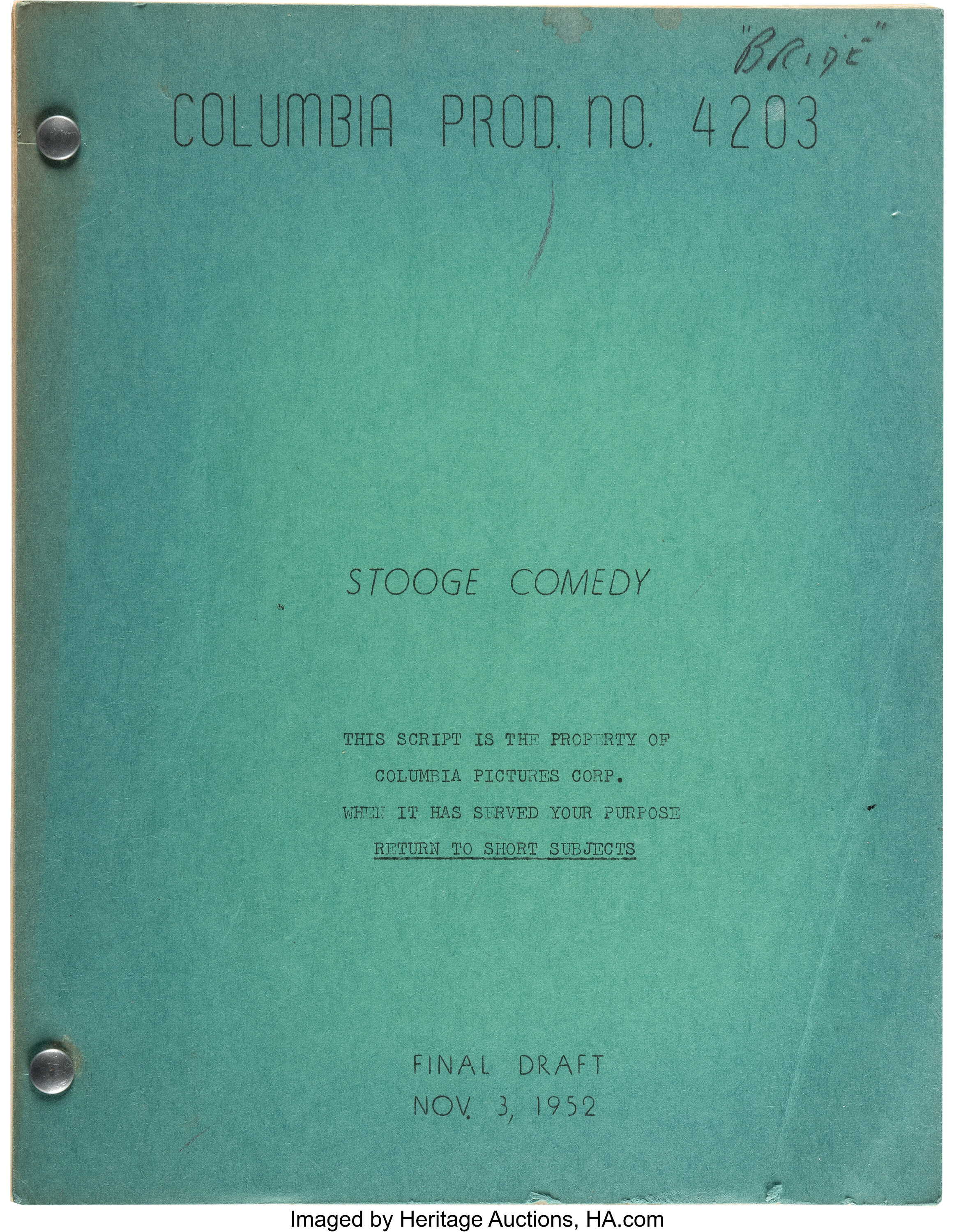 Final Draft Script from Stooge Comedy The Goof on the Roof | Lot #89090 ...