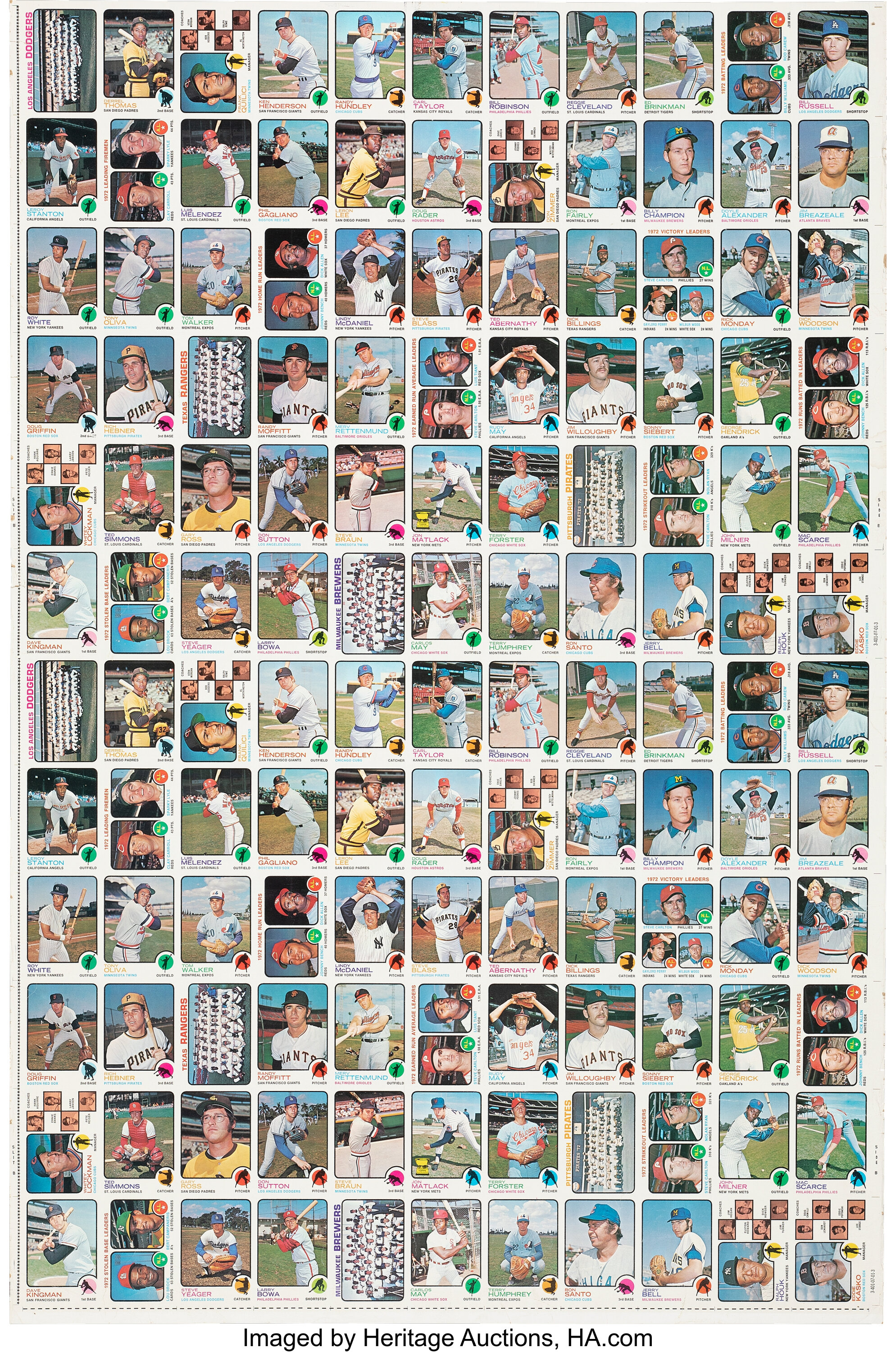 1973 Topps Baseball Uncut Sheet with 132 Cards.... Baseball Cards | Lot ...