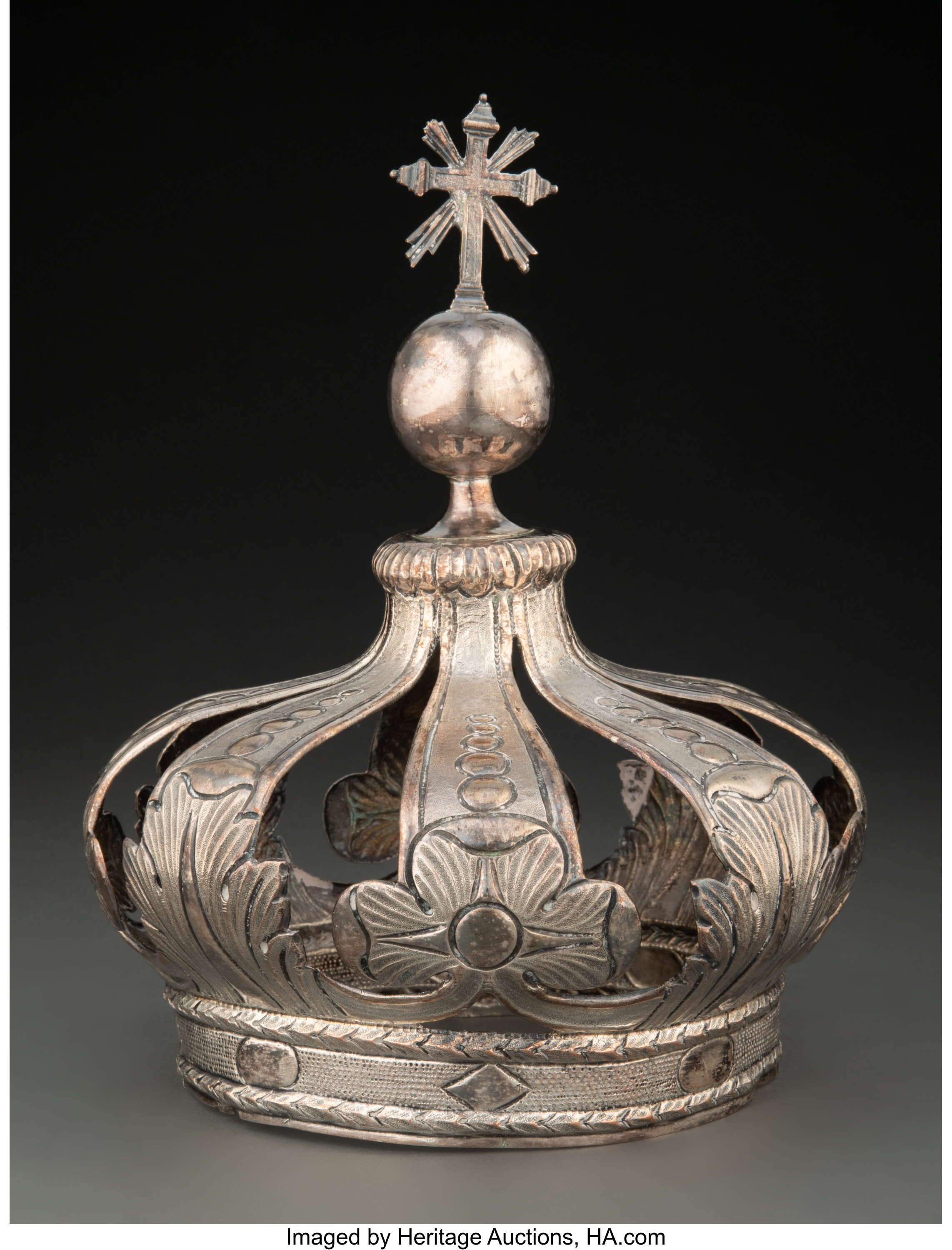 Spanish Colonial Silver-Plated Crown, 18th century . 9-1/4 x 6-5/8 ...