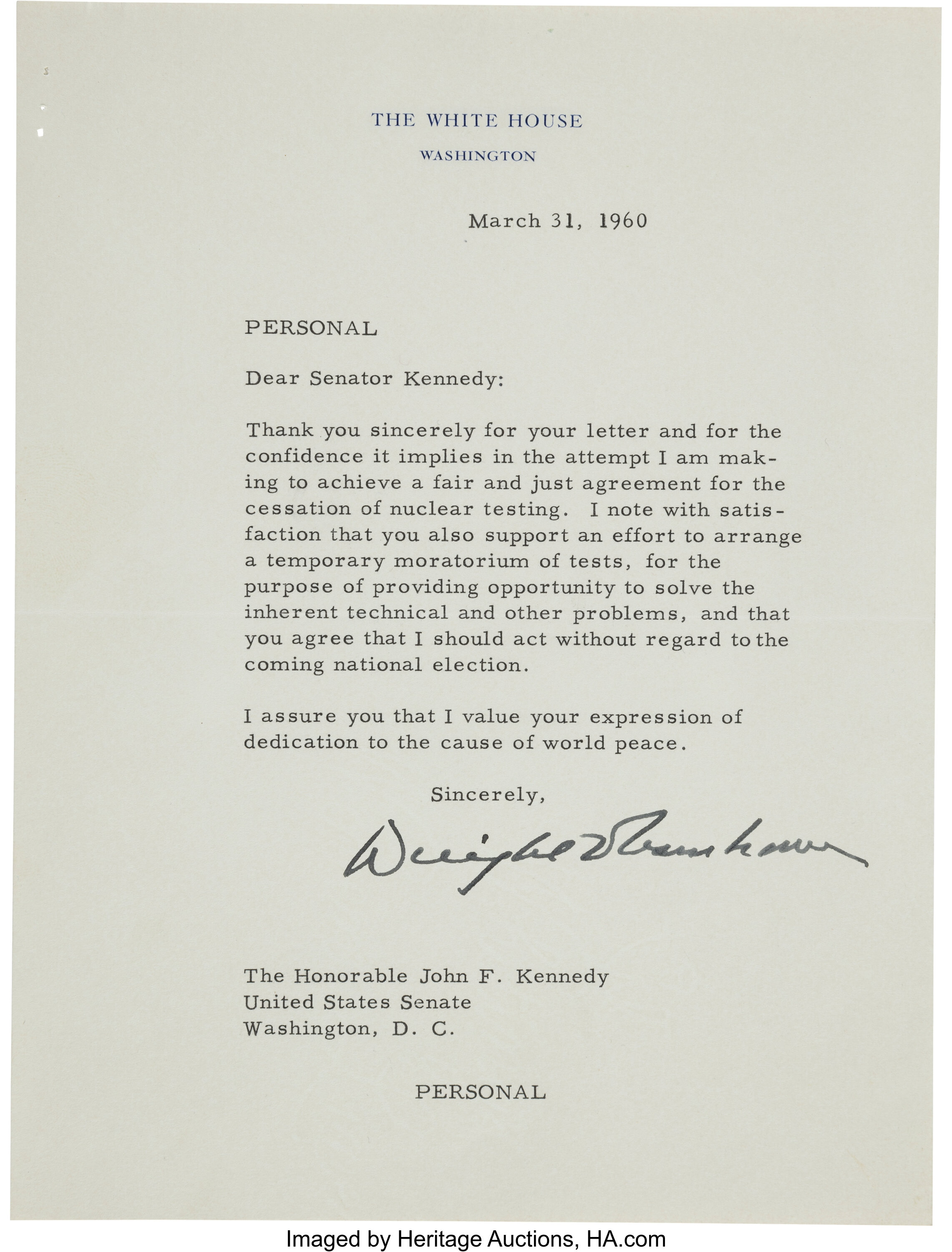 Dwight D. Eisenhower Typed Letter Signed as President to | Lot #42046 ...