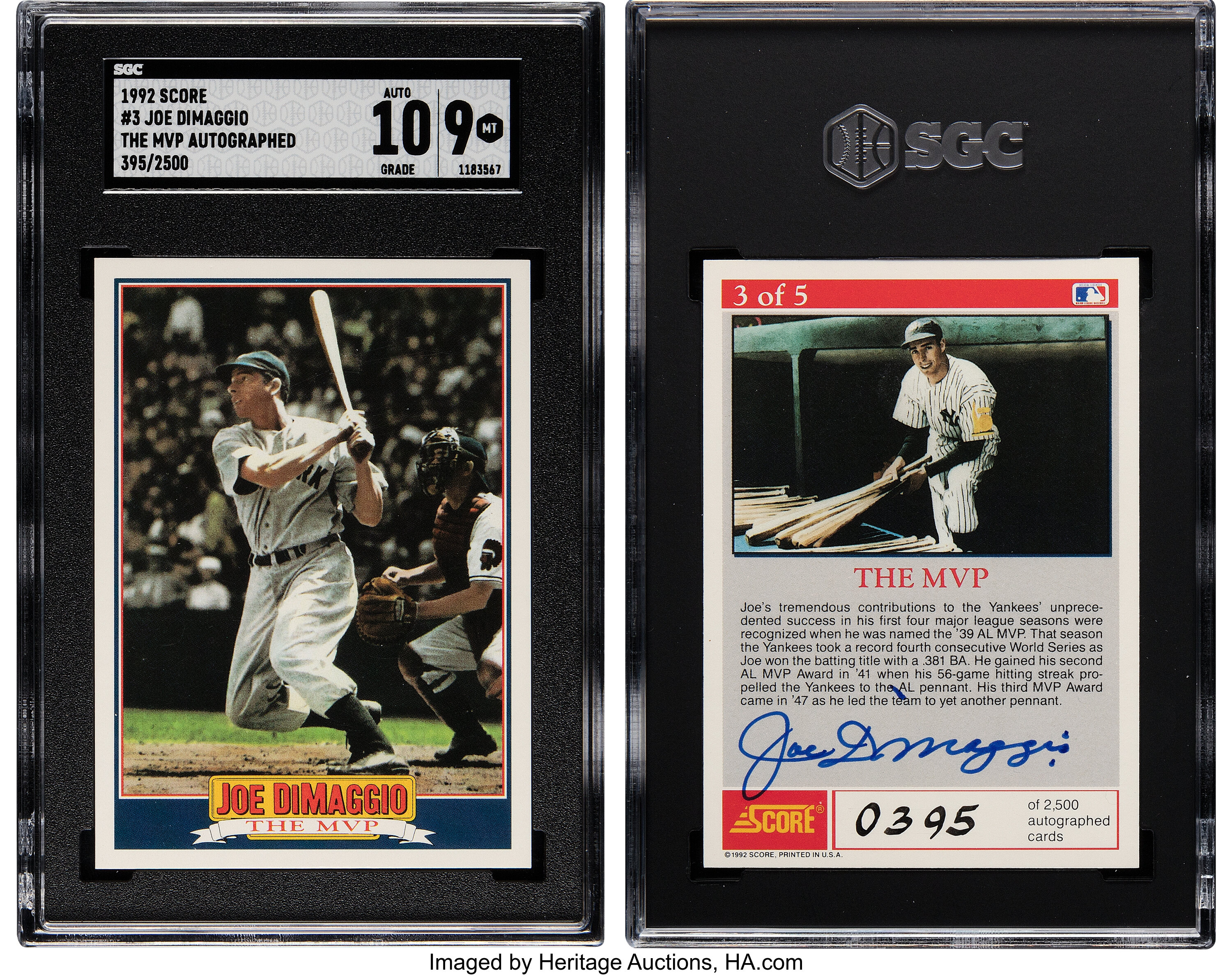 1992 Score Joe DiMaggio (The MVP-Autograph) #3 SGC Mint 9, Auto 10 ...