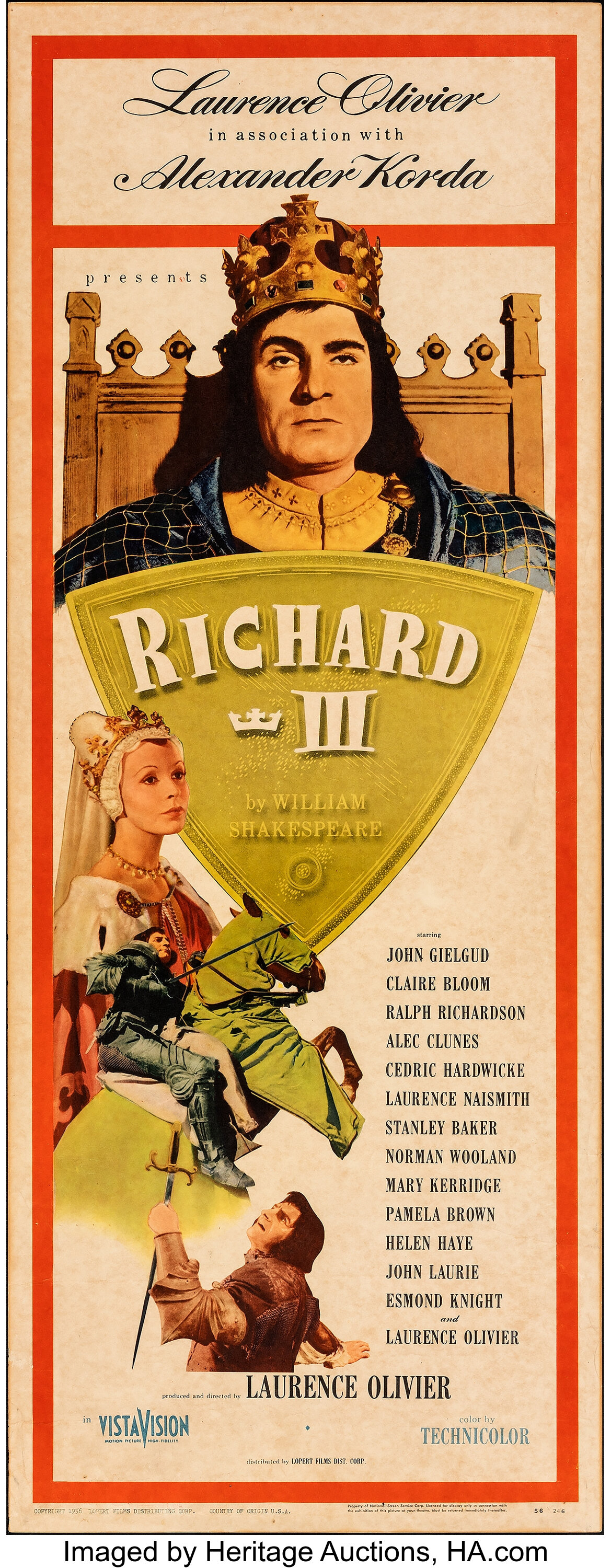 Richard III (Lopert, 1956). Rolled, Fine/Very Fine. Insert (14" X | Lot ...
