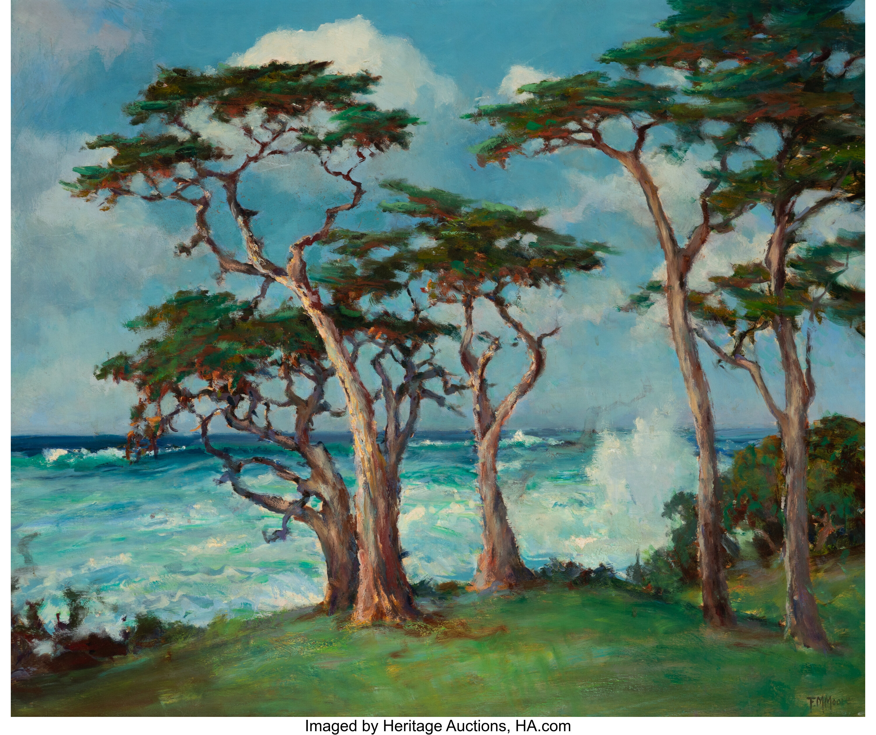 Frank M. Moore (American, 1877-1967). Cypress Trees and Crashing | Lot ...