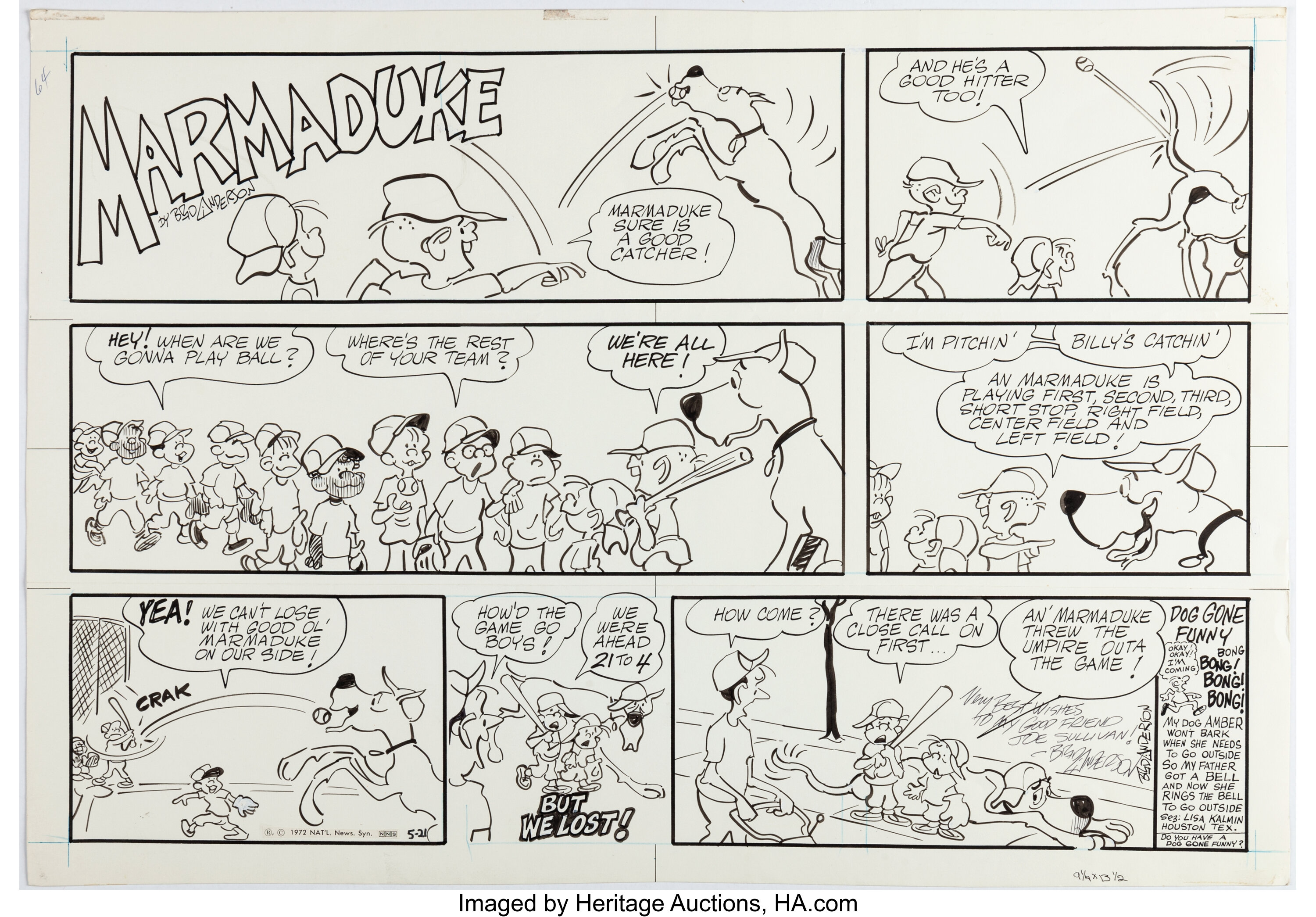Brad Anderson Marmaduke Sunday Comic Strip Original Art dated | Lot ...