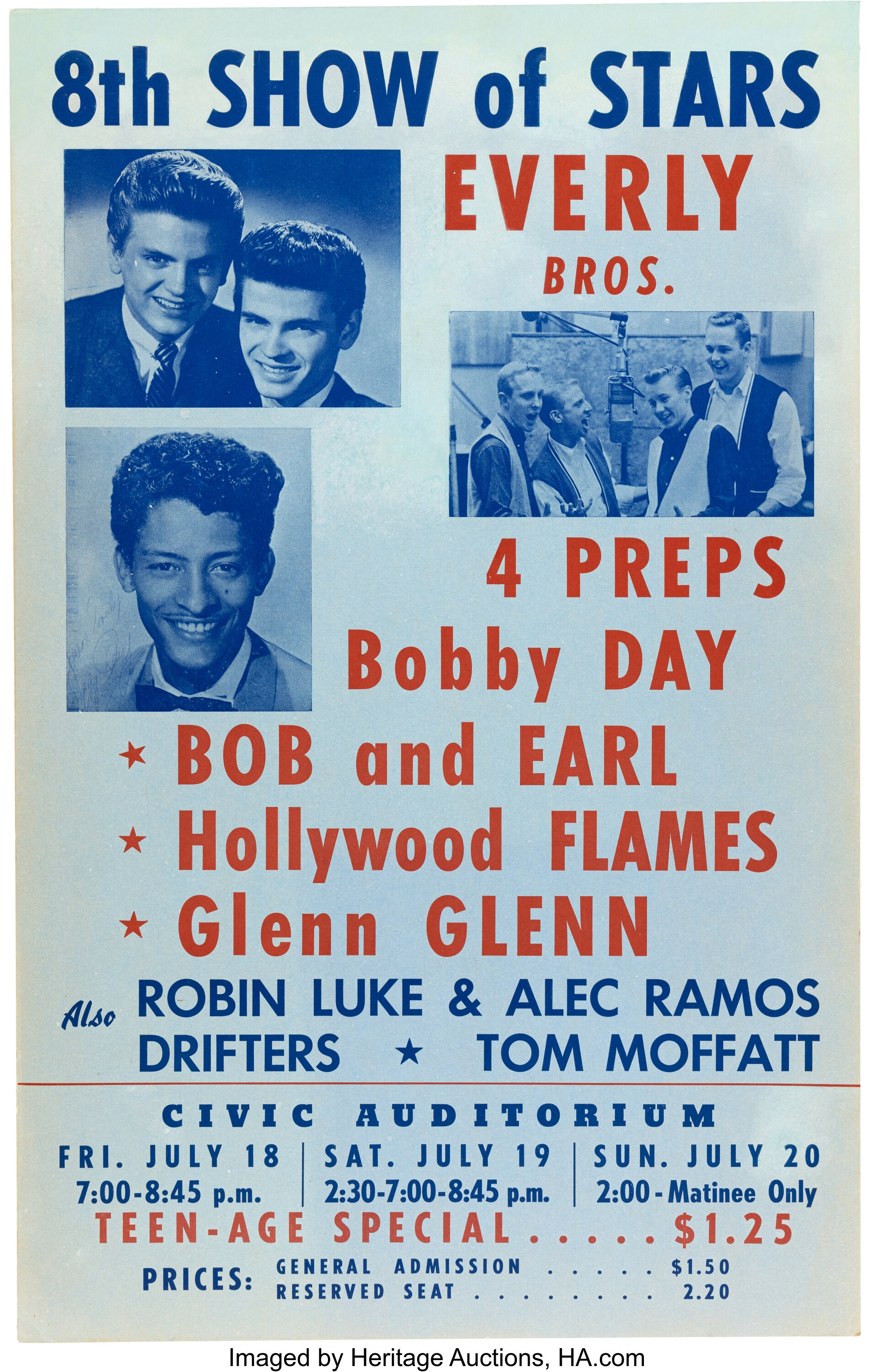 The Everly Brothers 1958 Honolulu, Hawaii Concert Poster.... Music ...