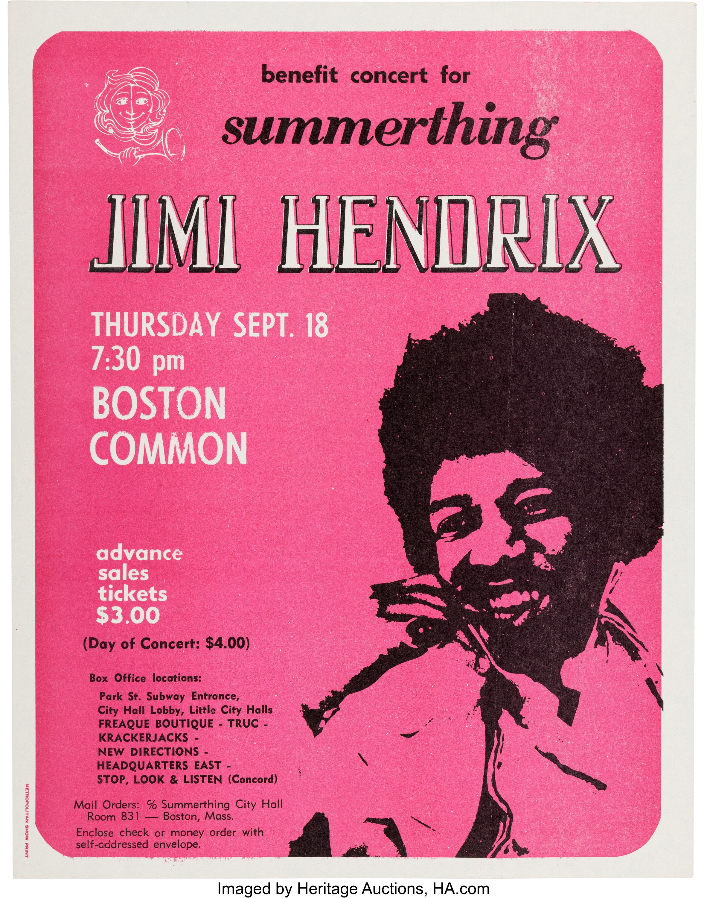 Jimi Hendrix 1969 Boston, MA "Summerthing" Concert Handbill. ... | Lot ...