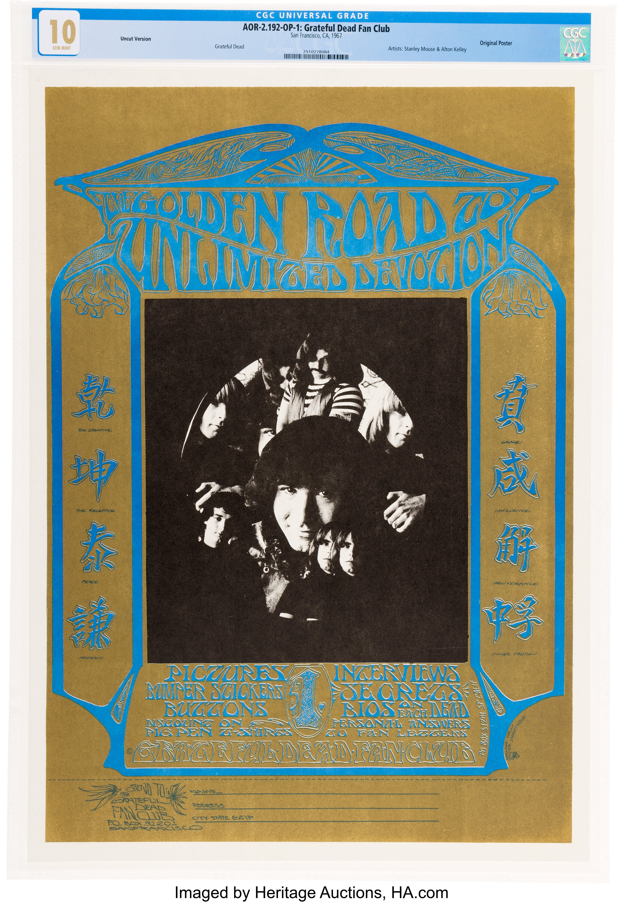 Grateful Dead 1967 Fan Club Poster by Mouse & Kelley Graded 10 Gem ...