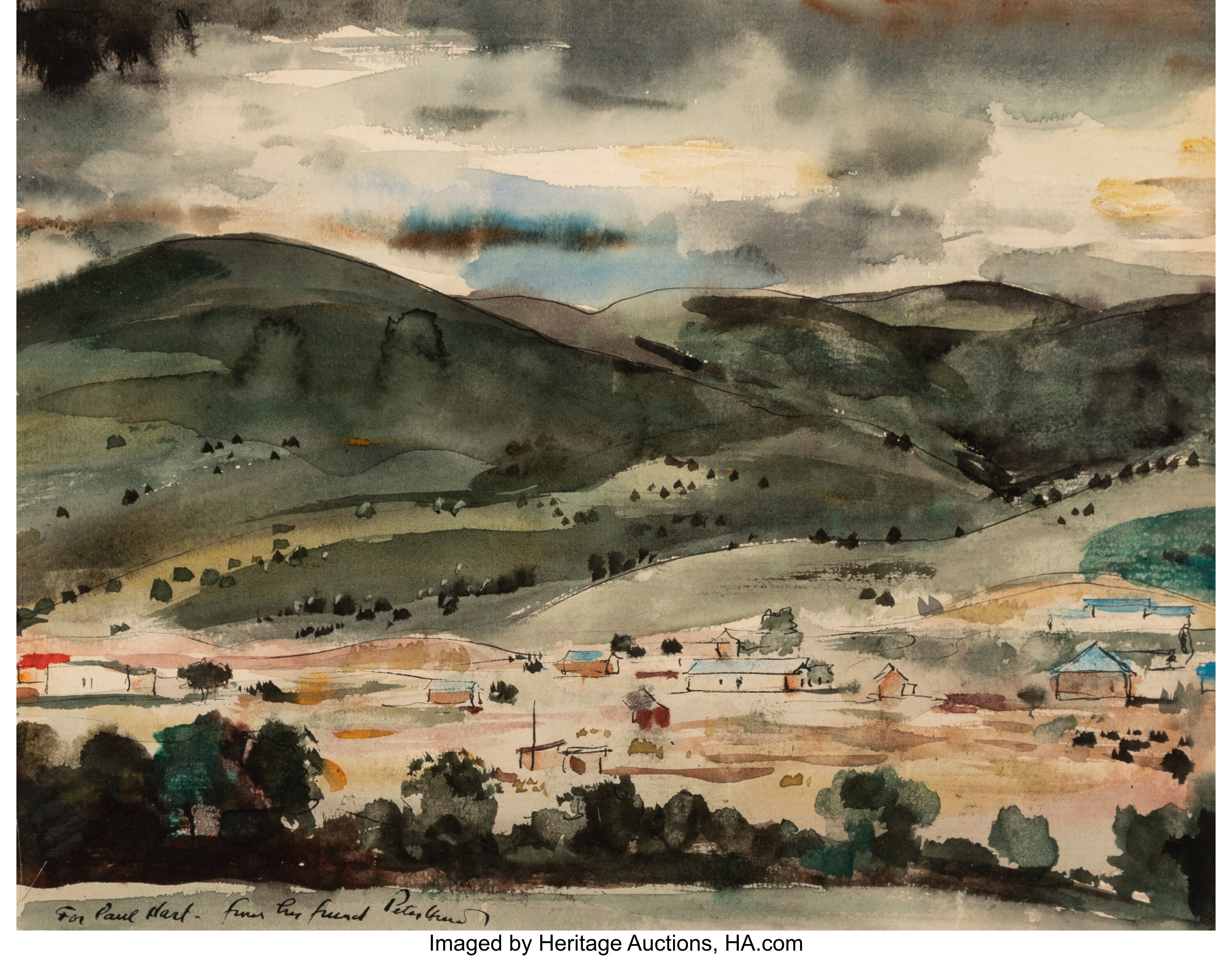 Peter Hurd (American, 1904-1984). Foothills. Watercolor and ink on ...