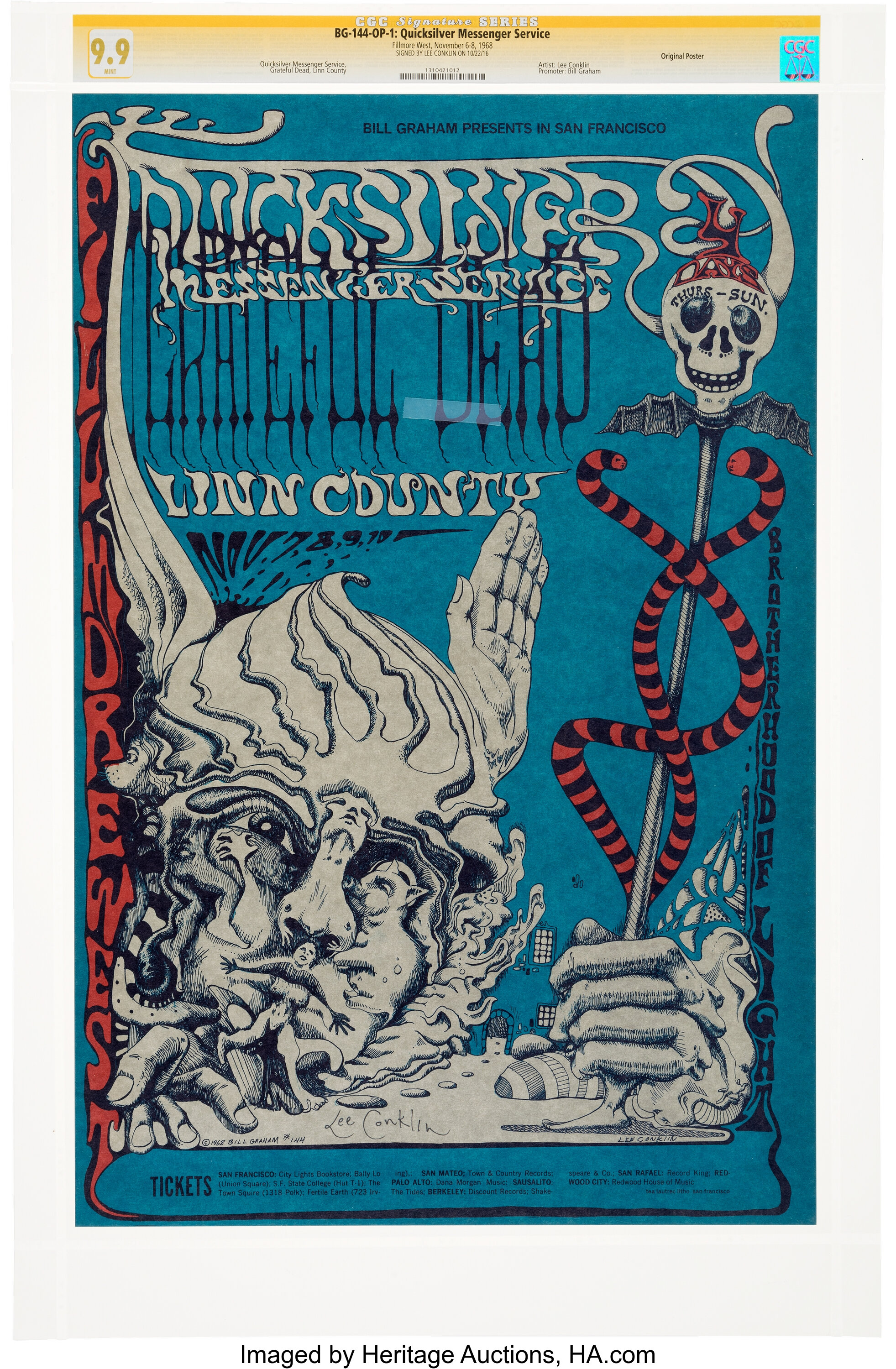 BG-144 Grateful Dead 1968 Fillmore West Poster Signed by Lee | Lot ...