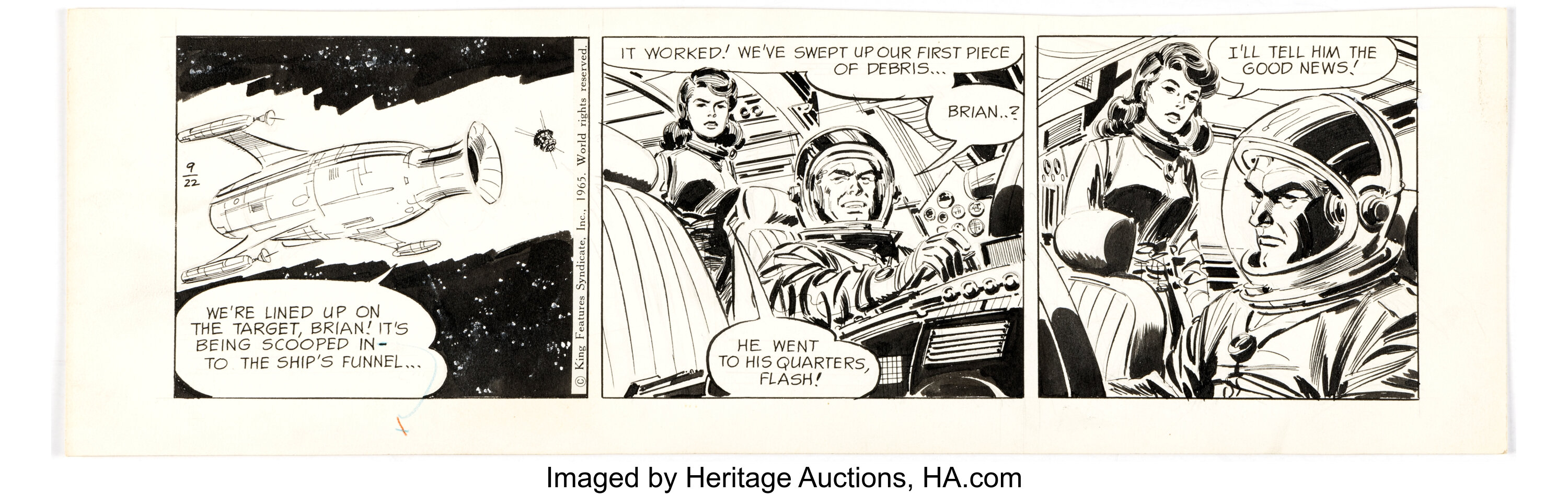 Dan Barry Flash Gordon Daily Comic Strip Original Art dated 9-22-65 ...