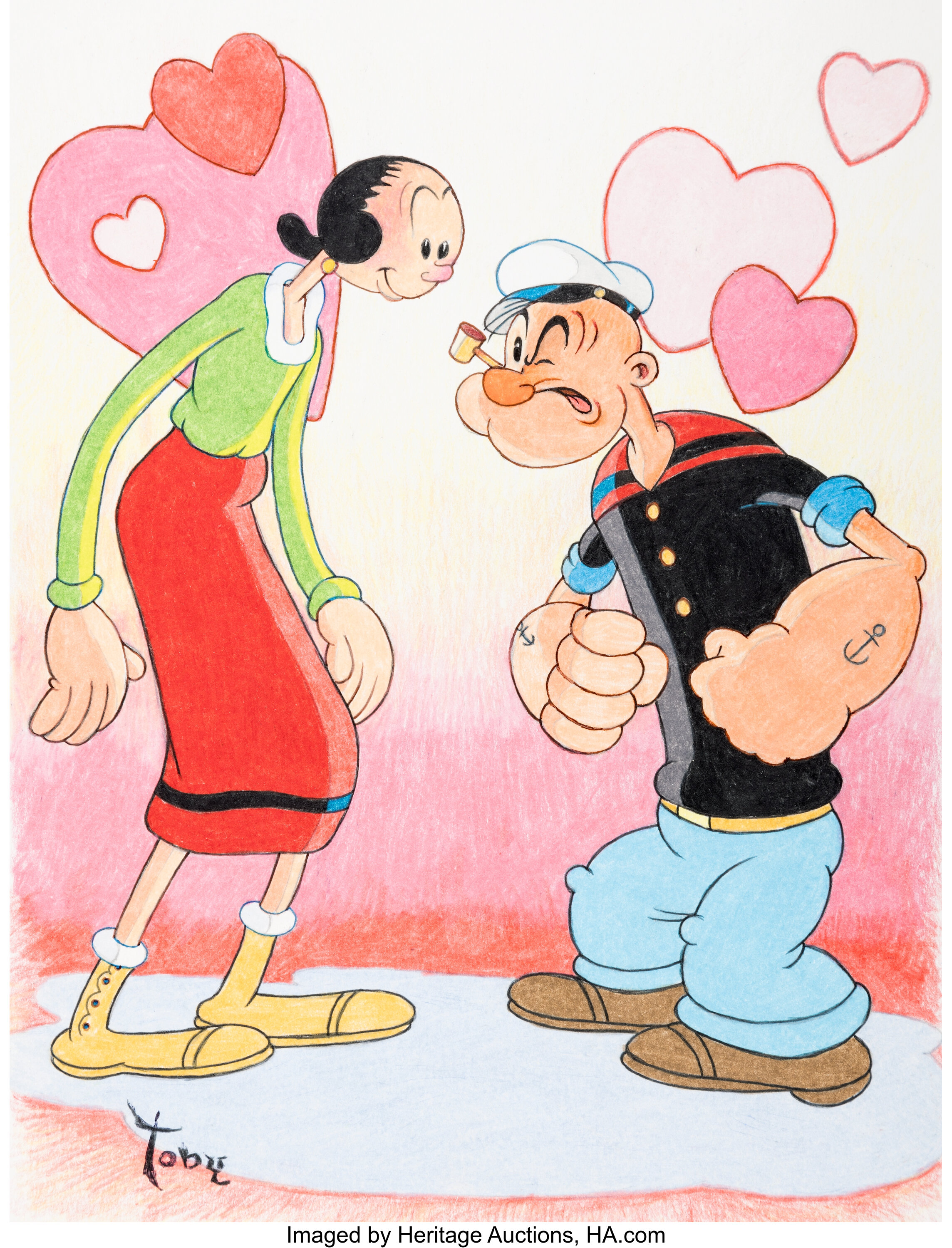 Popeye and Olive Oyl Love Drawing by Toby Bluth Original Art (King ...