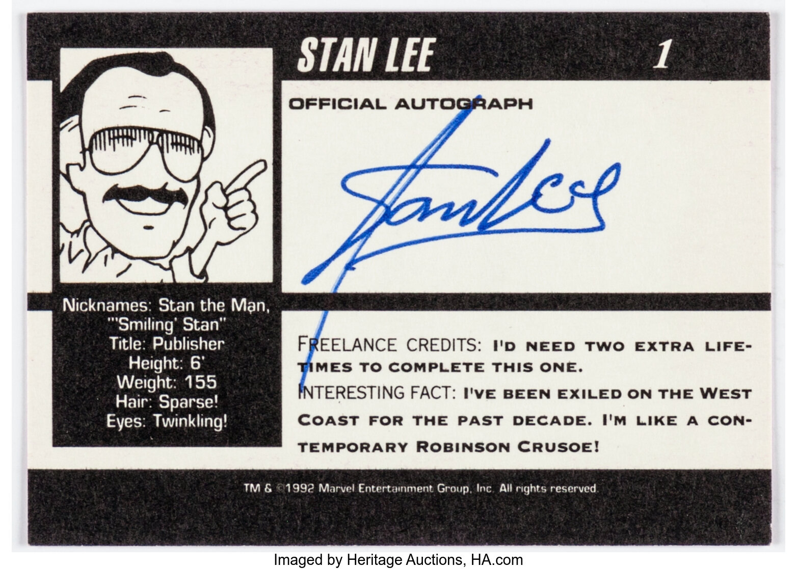 Stan Lee Marvel Publisher Signed Official Trading Card (Marvel | Lot ...