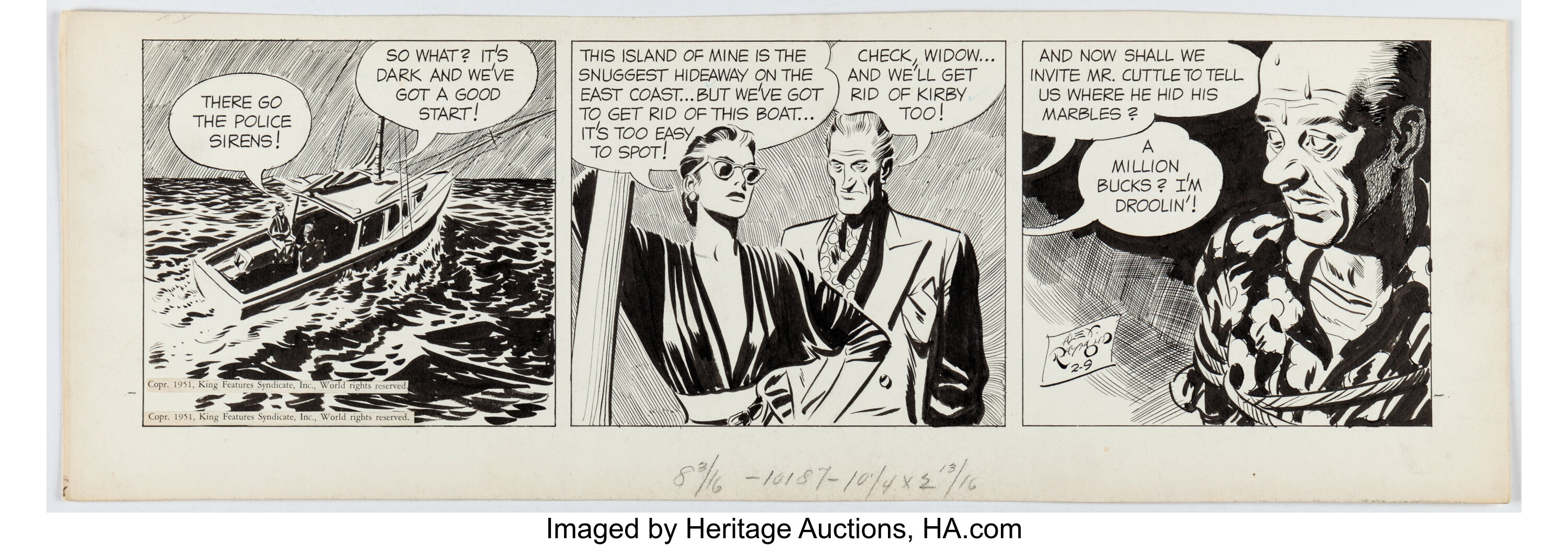 Alex Raymond Rip Kirby Daily Comic Strip Original Art dated 2-9-51 ...