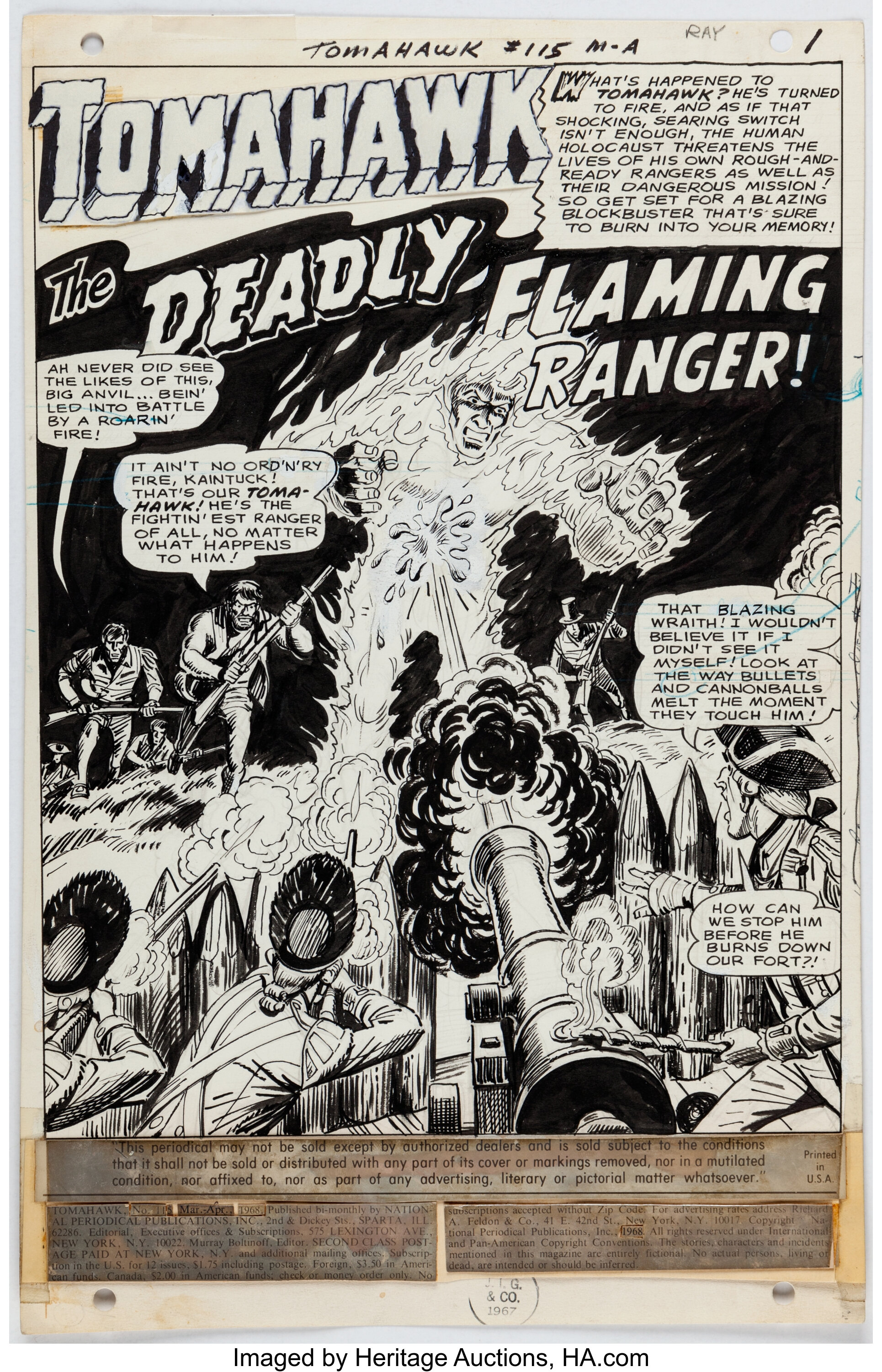 Fred Ray Tomahawk #115 Splash Page 1 Original Art (DC, 1968). | LotID ...