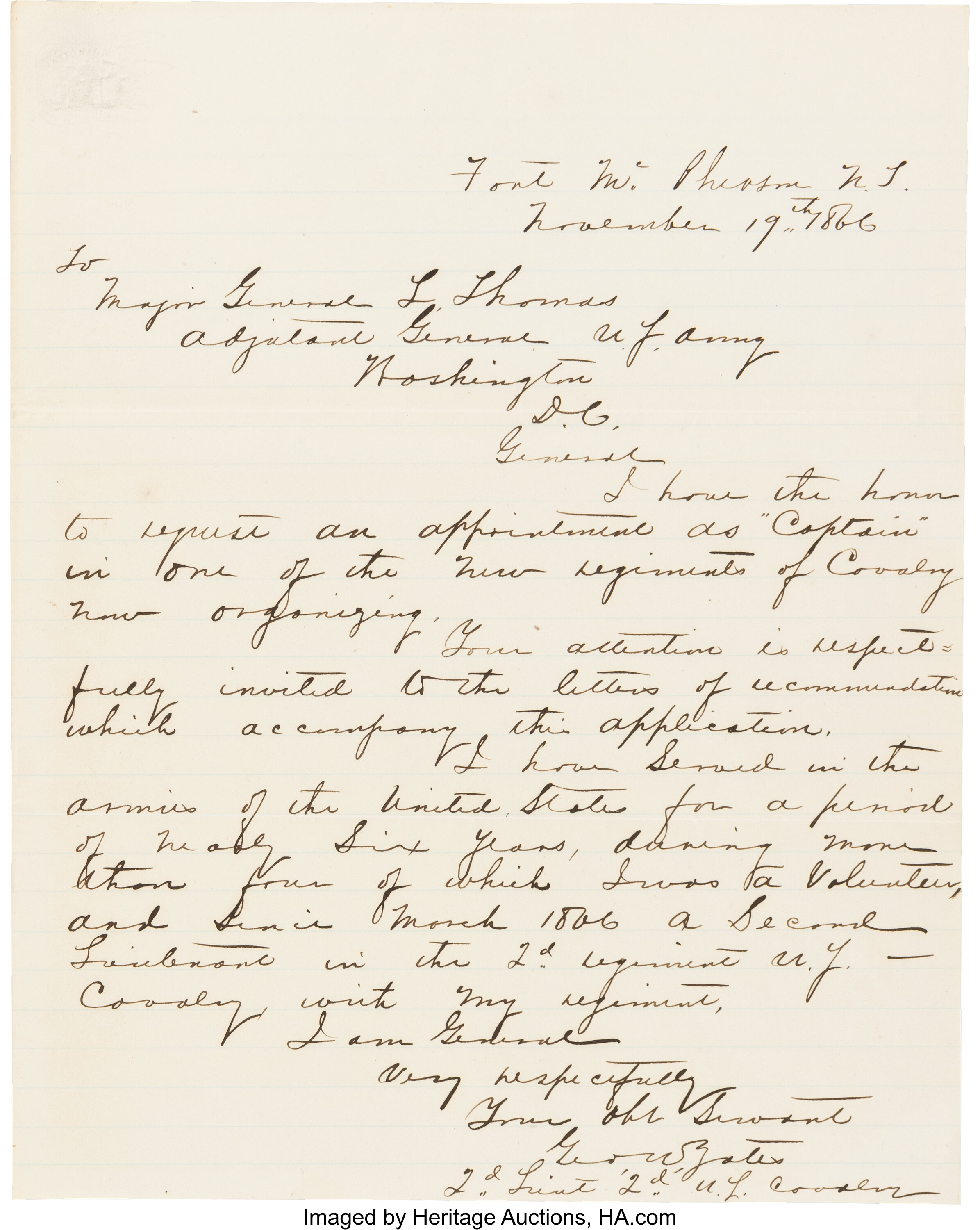 George W. Yates Autograph Letter Signed. ... Autographs Military | Lot ...