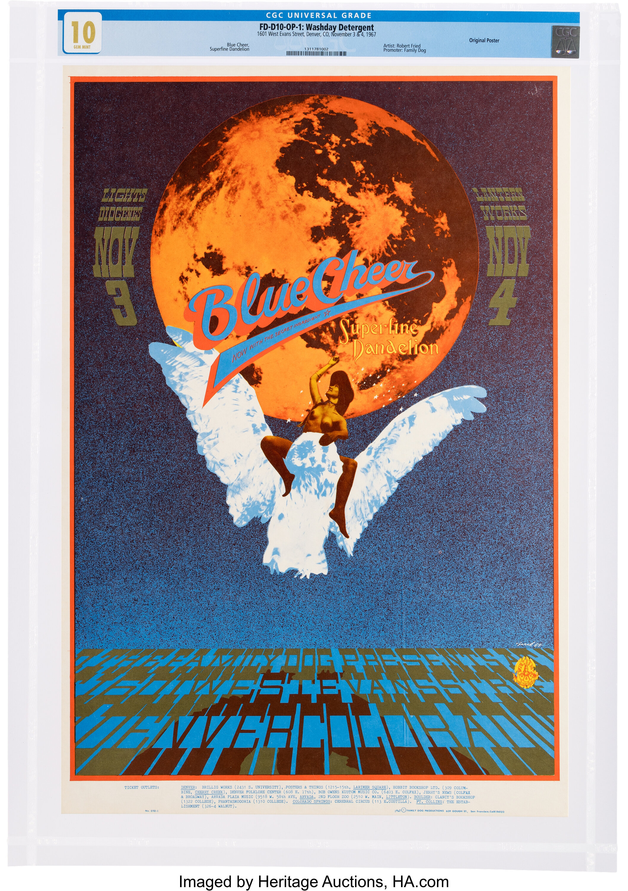 FD-D10 Blue Cheer 1967 Denver, CO Family Dog Concert Poster Graded ...