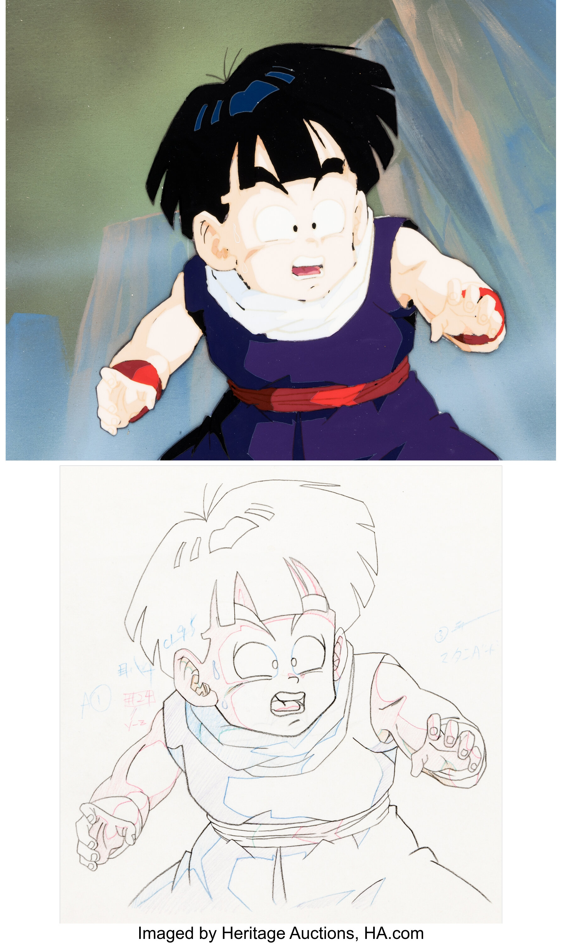Dragon Ball Z Gohan Production Cel and Animation Drawing with | Lot ...