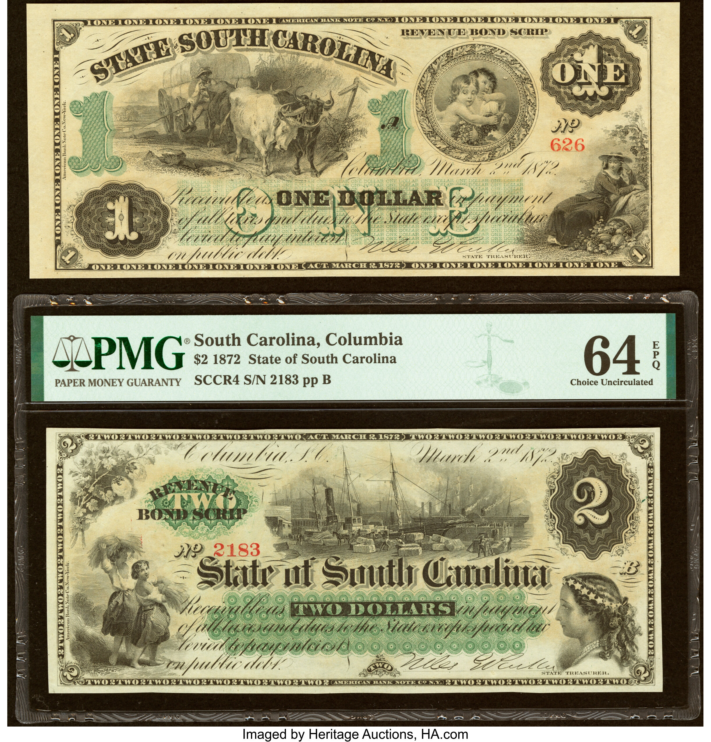 Columbia, SC- State of South Carolina Mar. 2, 1872.. $1 Extremely | Lot ...