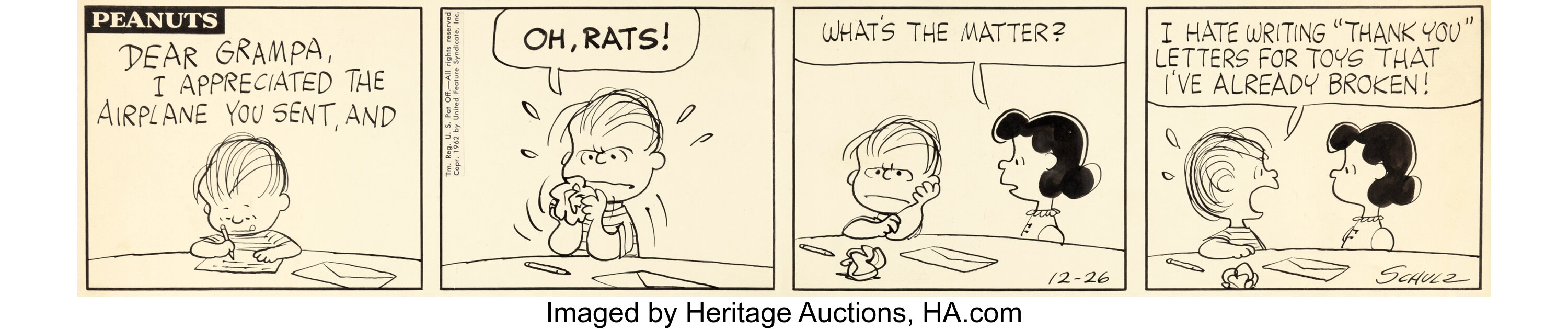 Charles Schulz Peanuts Daily Comic Strip Linus and Lucy Original | Lot ...