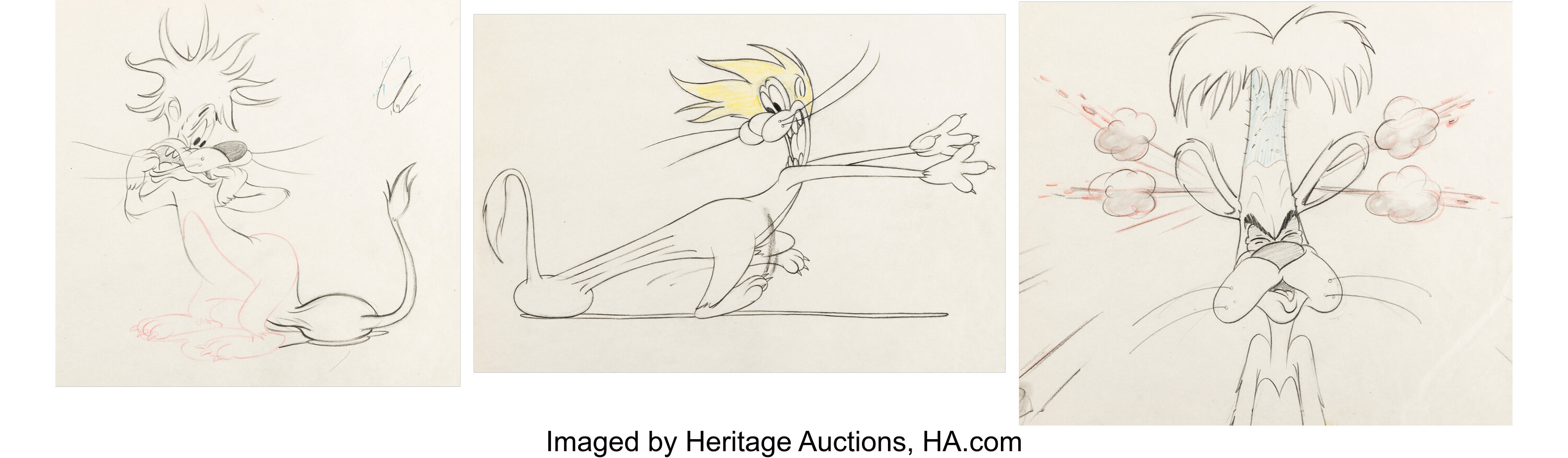 Slap Happy Lion Animation Drawings Sequence of 3 (MGM 1947).... | Lot ...