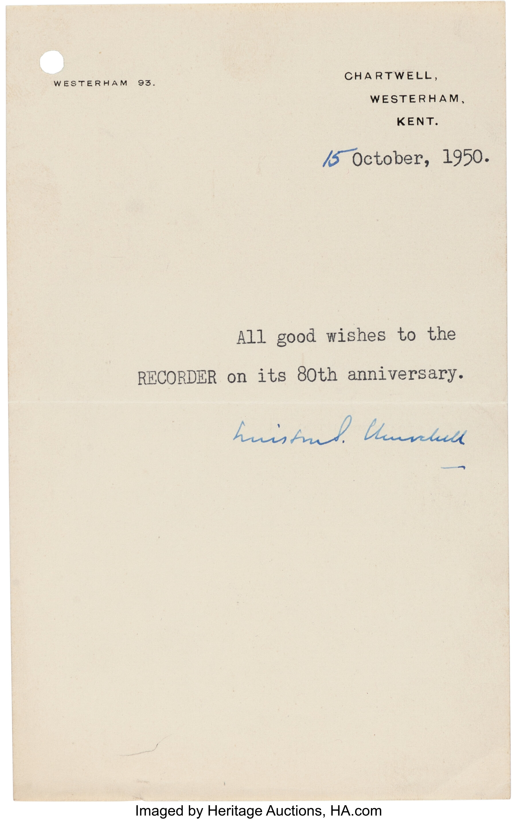 Winston Churchill Typed Letter Signed. ... Autographs Non-American ...