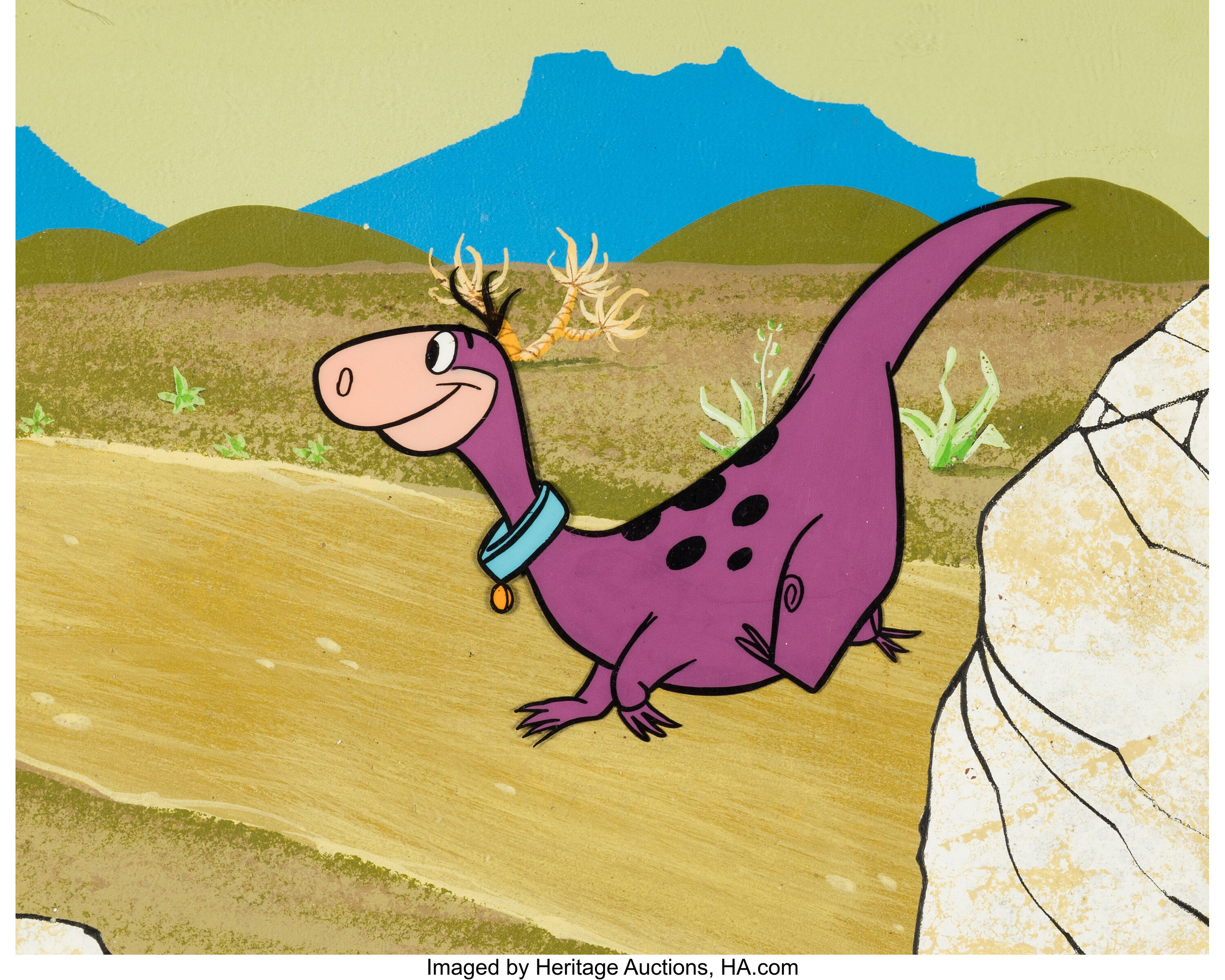 The Flintstones Dino Early Production Cel on Painted Background | Lot ...