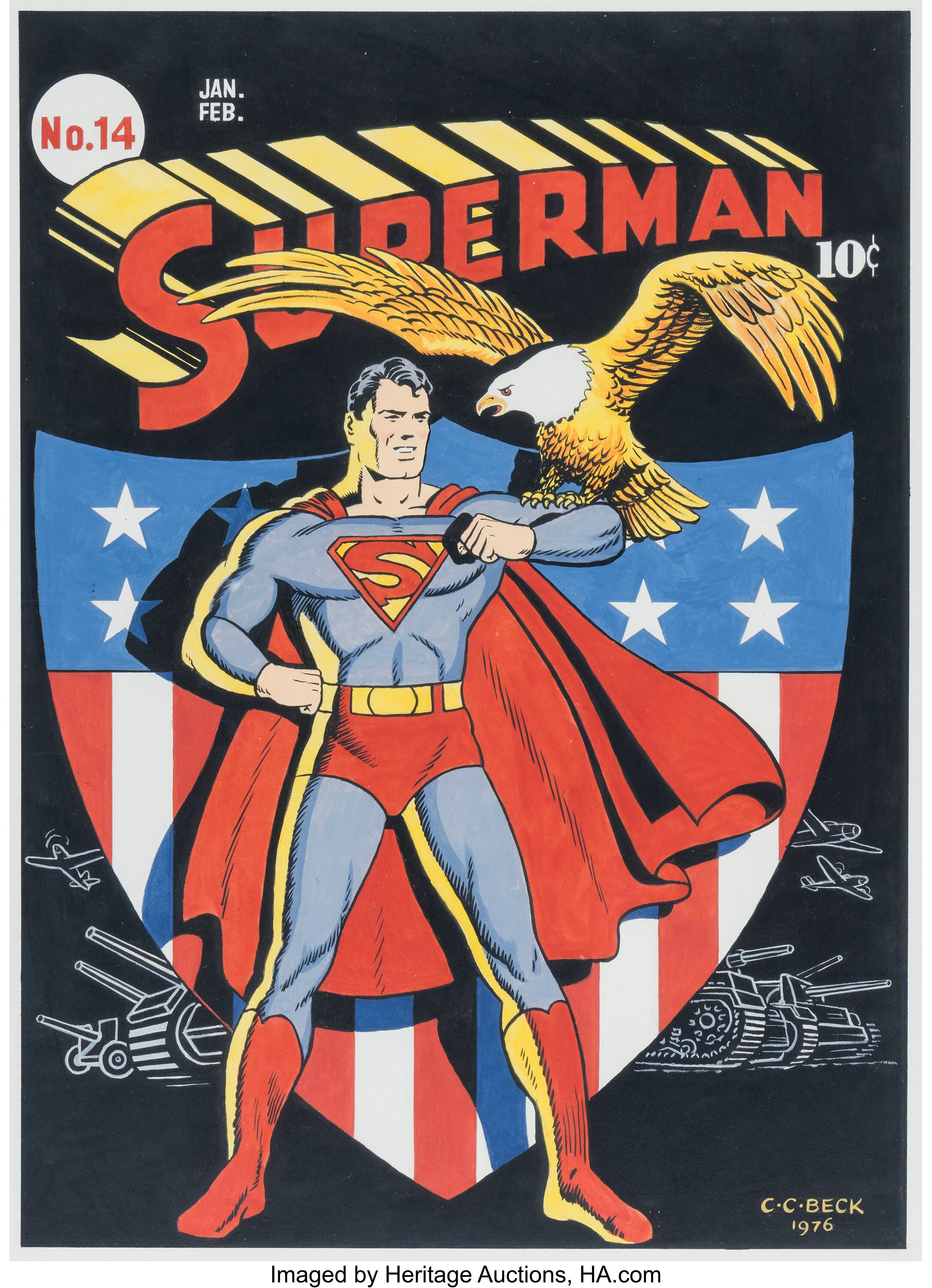 C. C. Beck Superman #14 Cover Re-Creation Original Art (1976).... | Lot ...