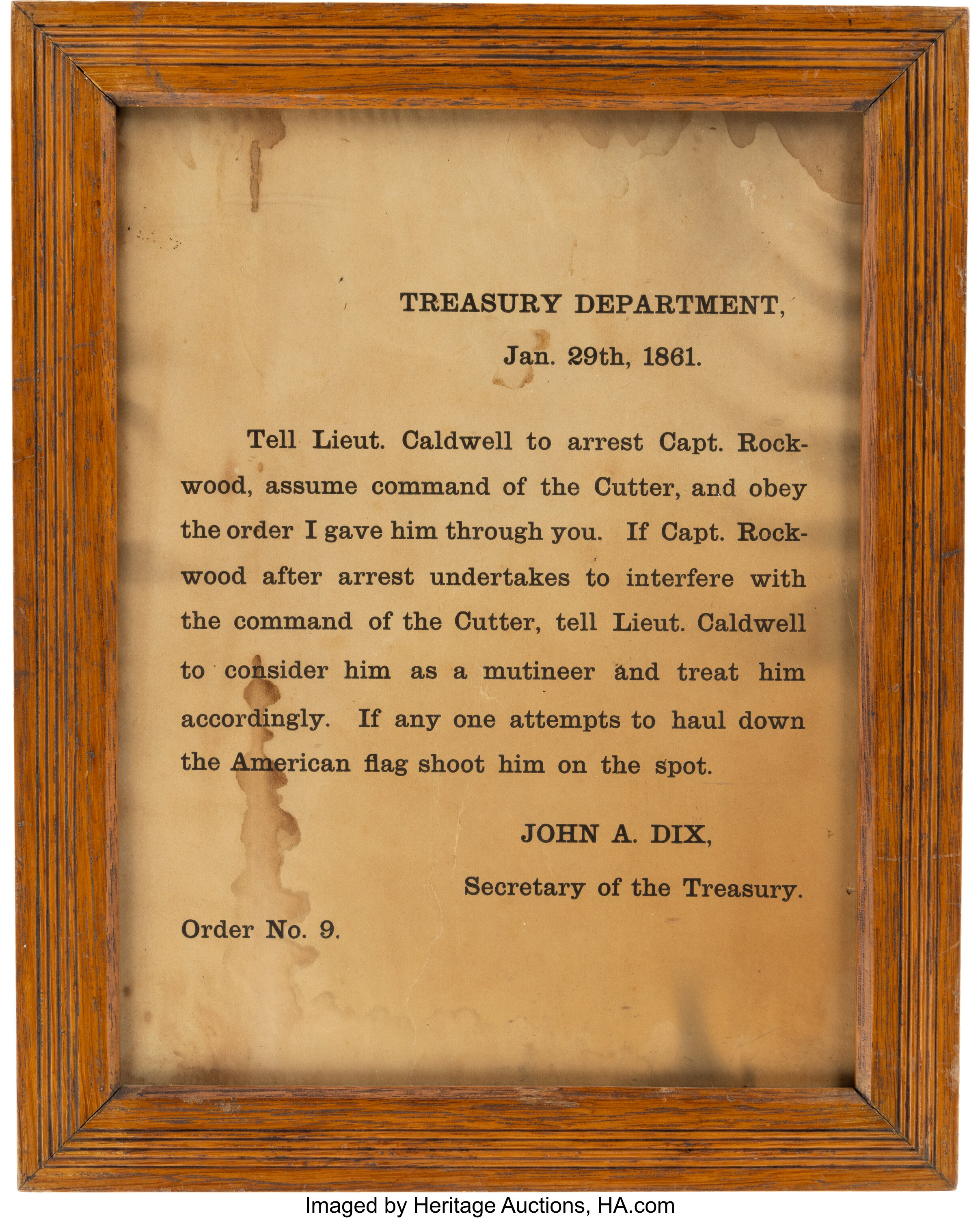 Broadside Printing of John A. Dix's Famous Message of January 29, | Lot ...