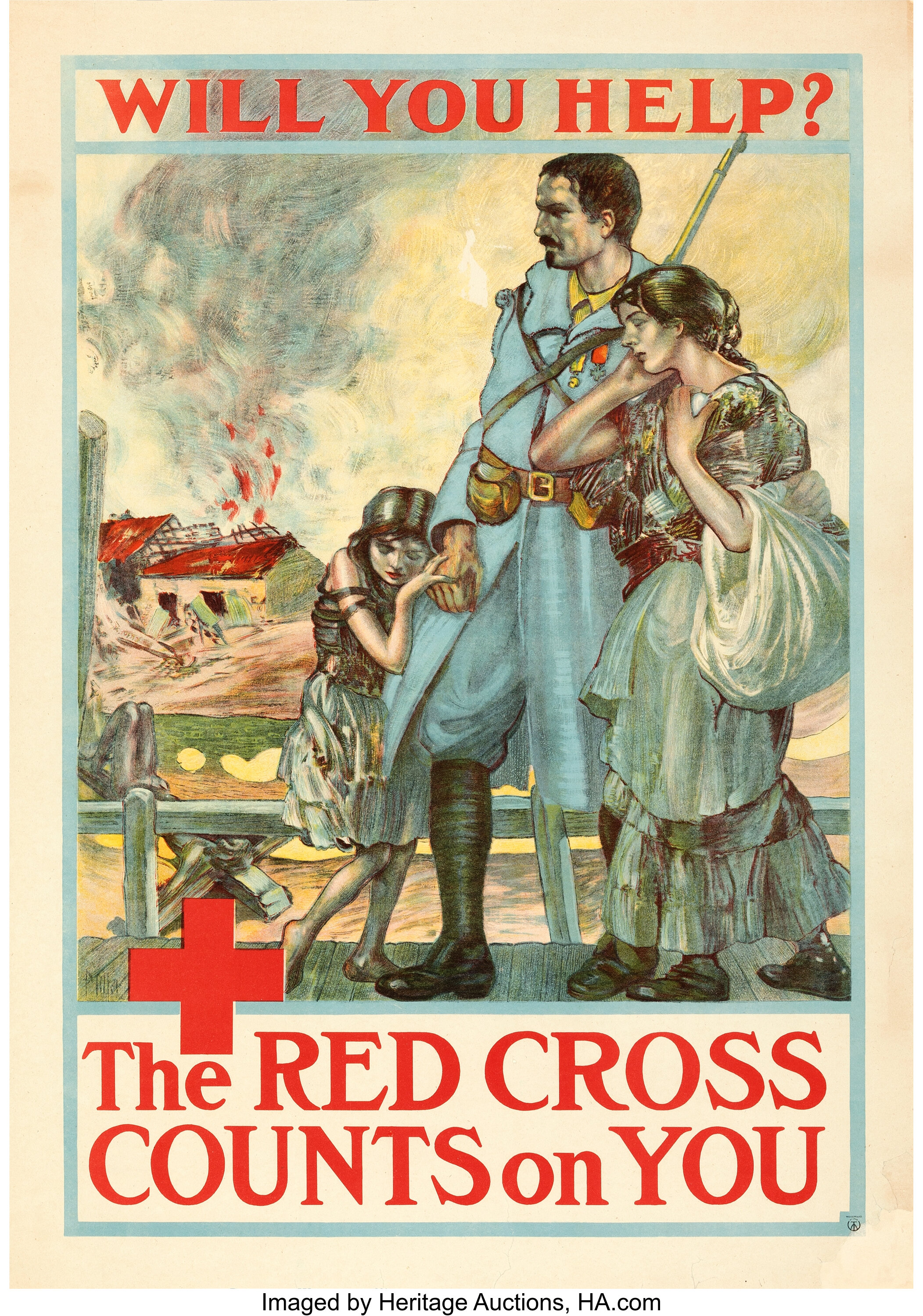 World War I Propaganda (American Red Cross, 1917). Fine+ on Linen ...