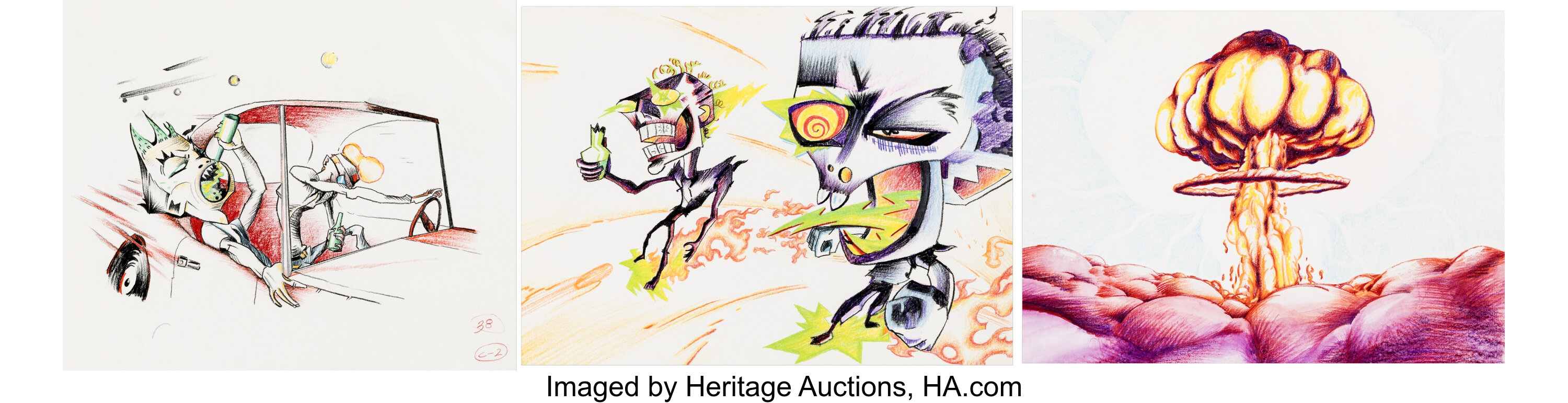 Wes Archer "Jac Mac and Rad Boy Go!" Production Drawings Group of 3 ...