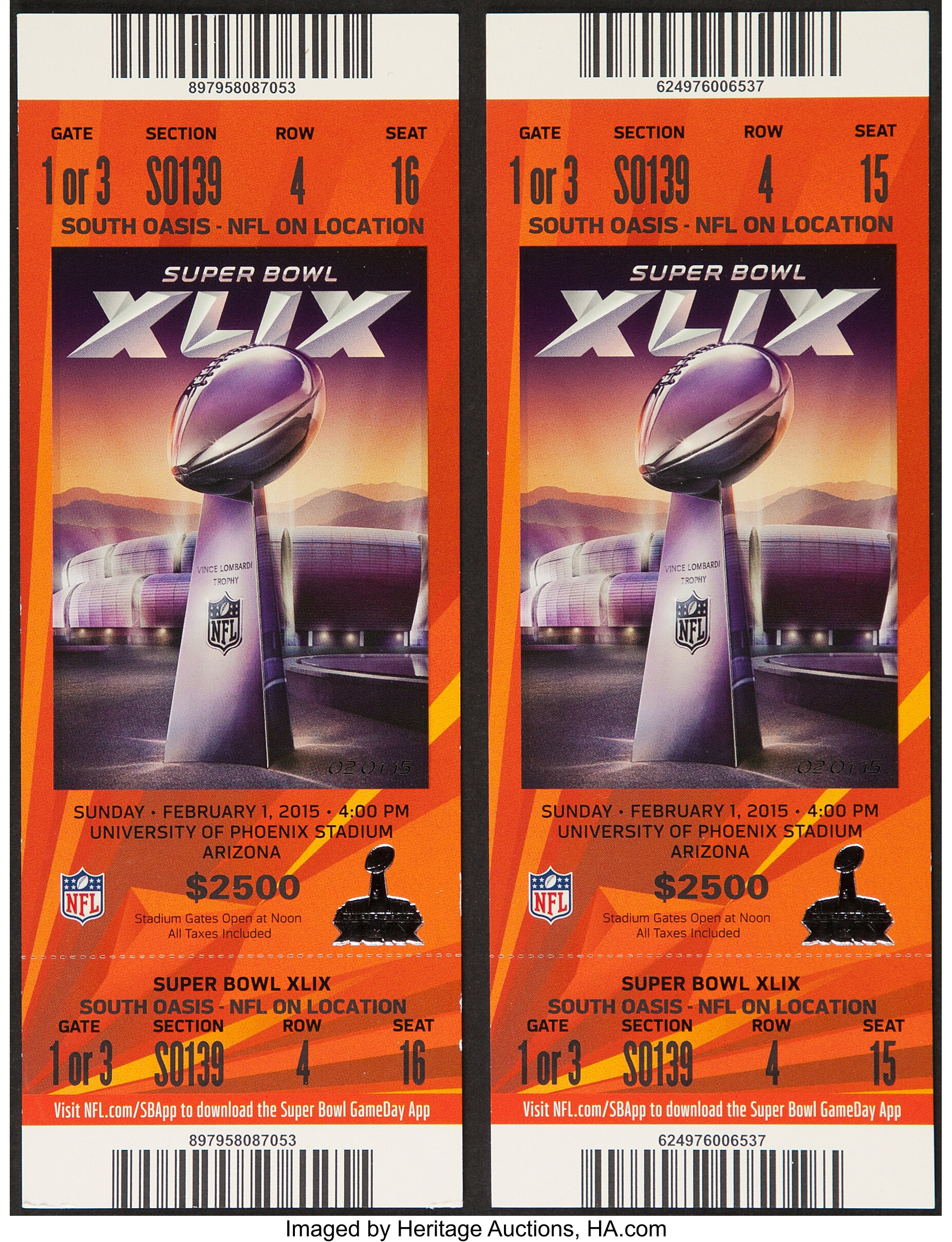 2015 Super Bowl XLIX Tickets, Lot of 2. ... Football Collectibles | Lot ...