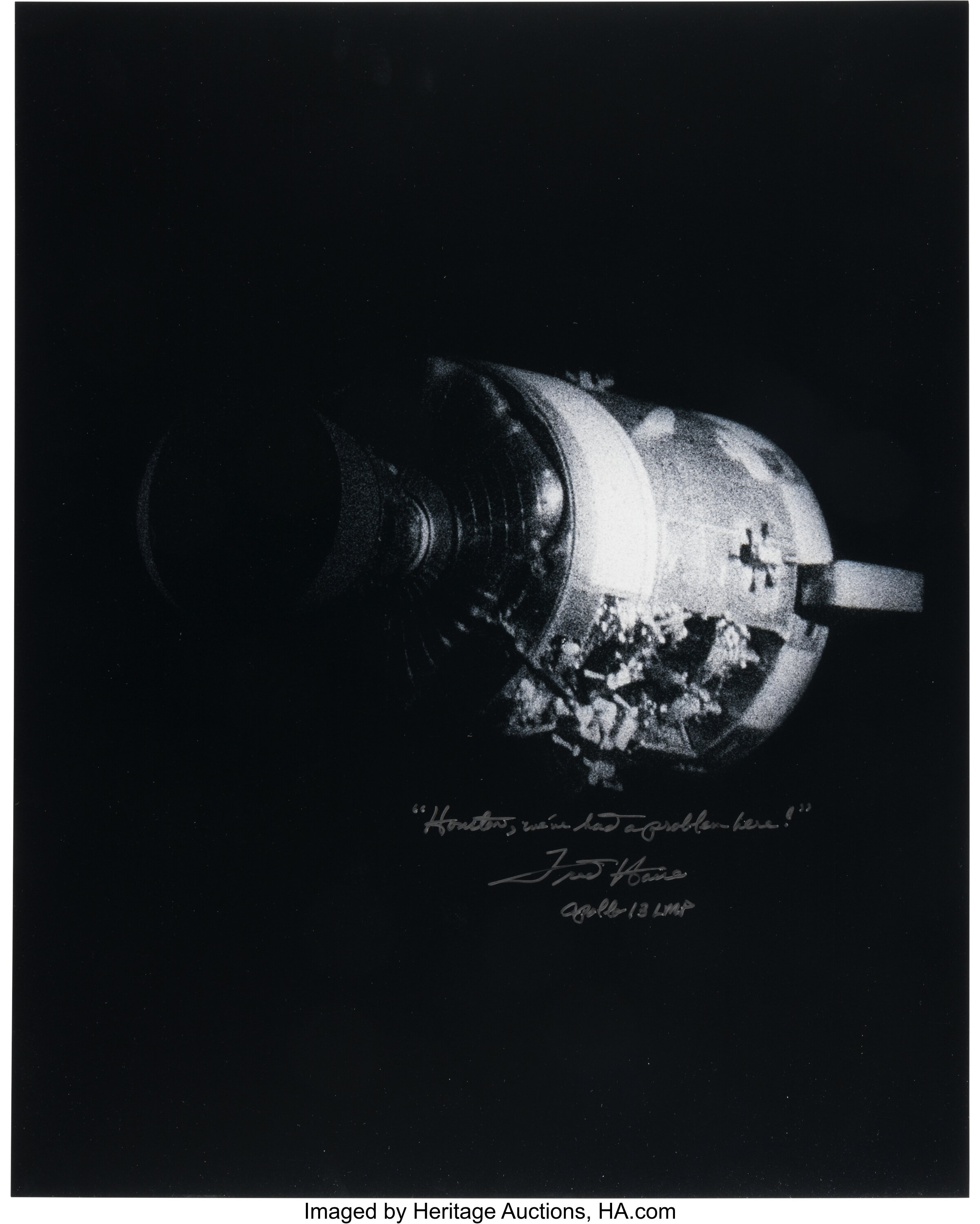 Fred Haise Signed Apollo 13 Large Photo of Damaged Service Module ...