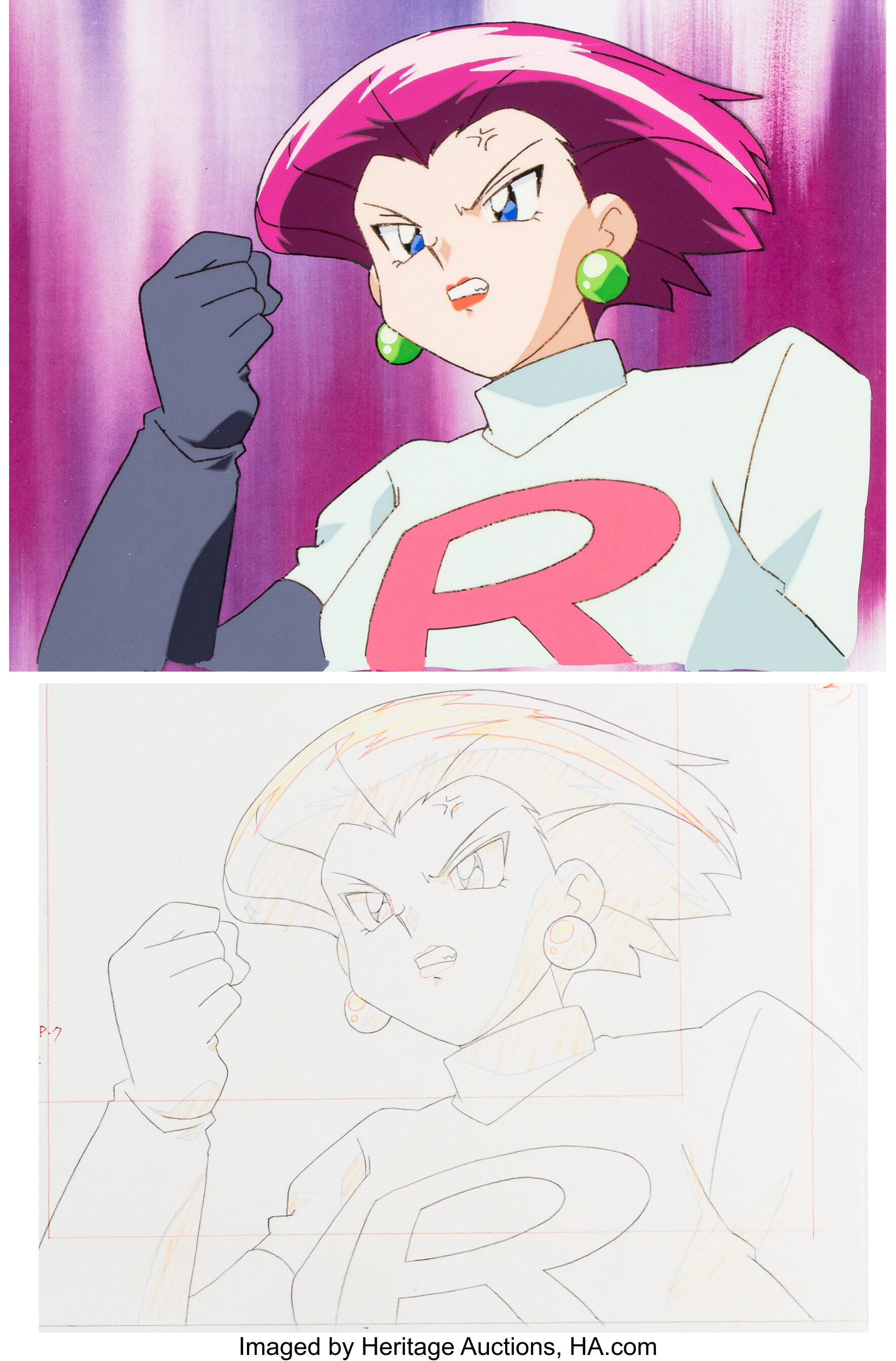 Pokémon "Tracey Gets Bugged" Jessie Production Cel Group with | Lot ...