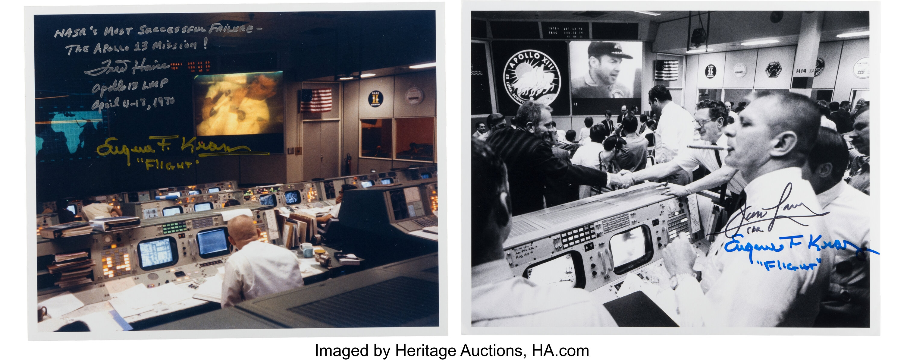 Apollo 13: Two Mission Control Photos, One Signed by Lovell & | Lot ...