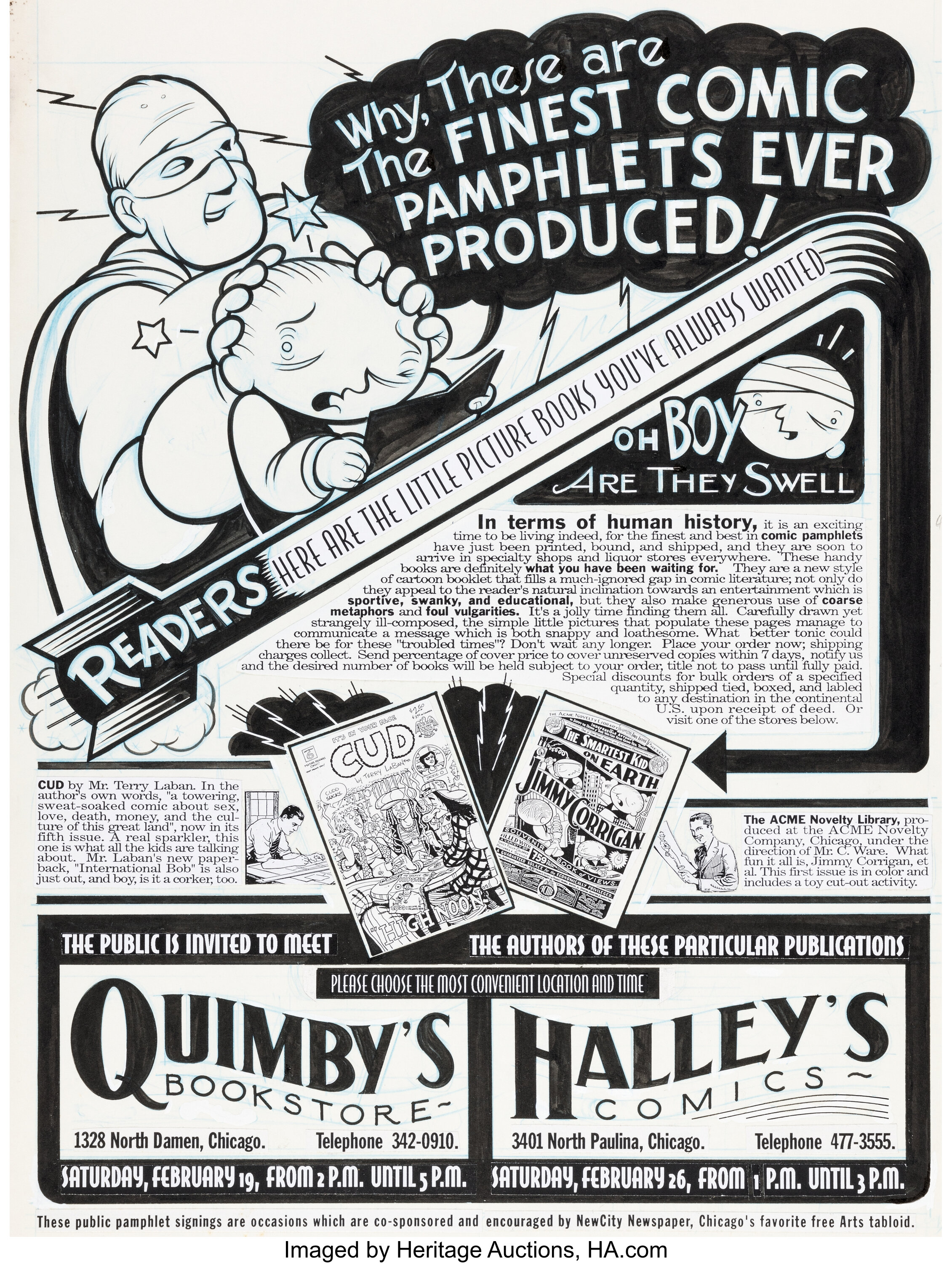 Chris Ware NewCity Newspaper Ad featuring Jimmy Corrigan Original | Lot ...
