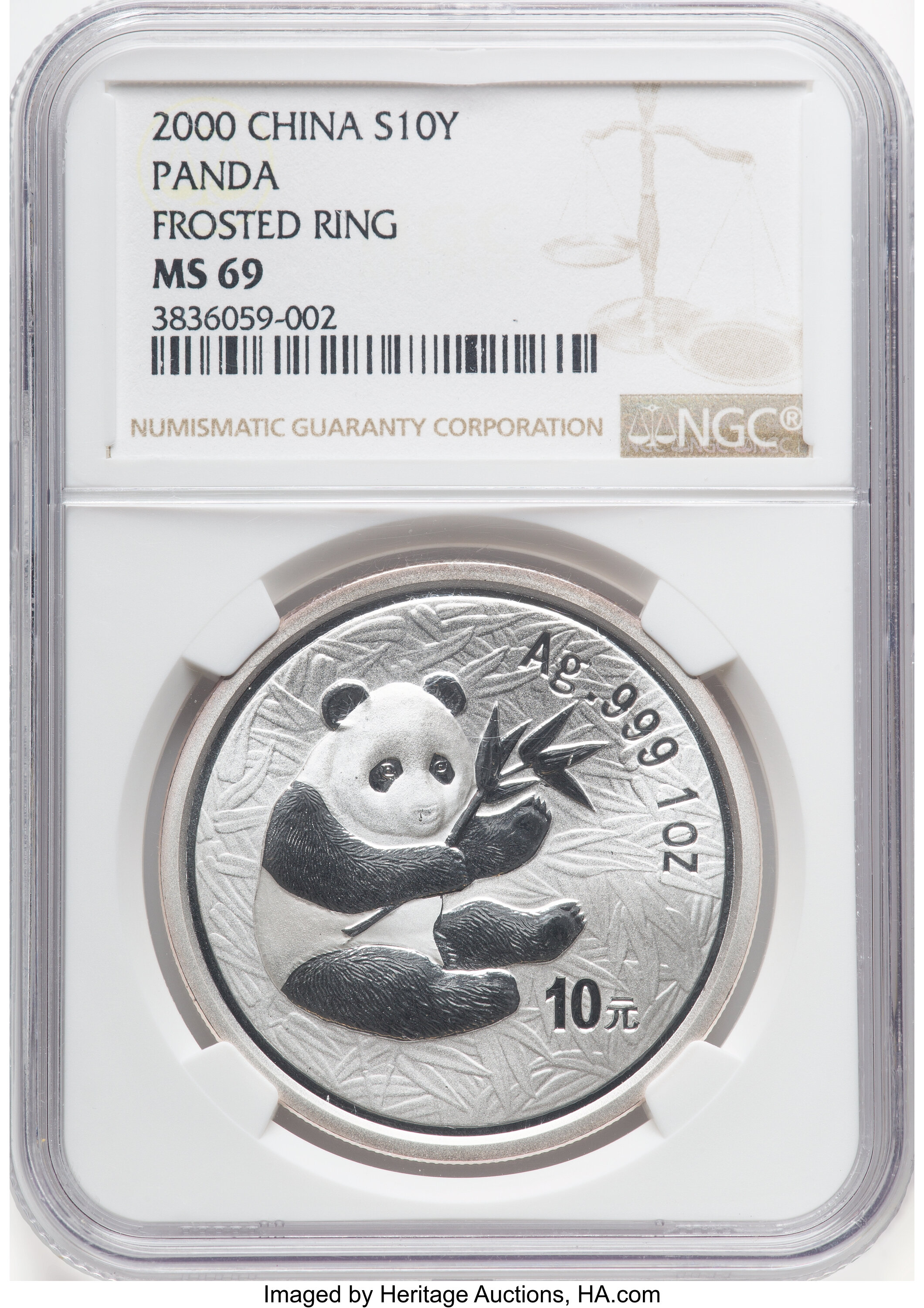 China: People's Republic silver "Panda - Frosted Ring" 10 Yuan 2000 ...