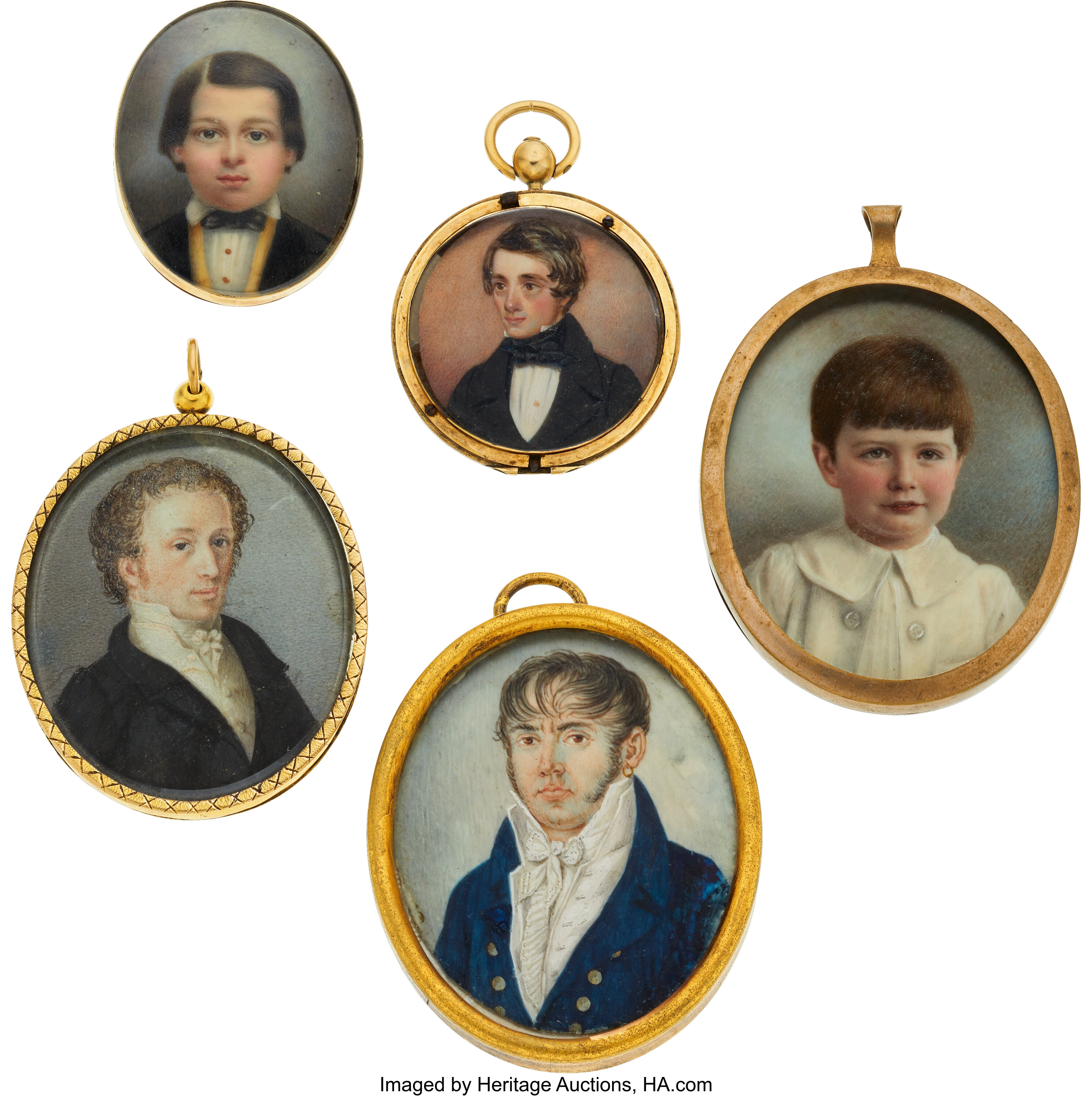 Antique Glass, Gold, Metal Painted Portrait Miniatures. ... (Total ...