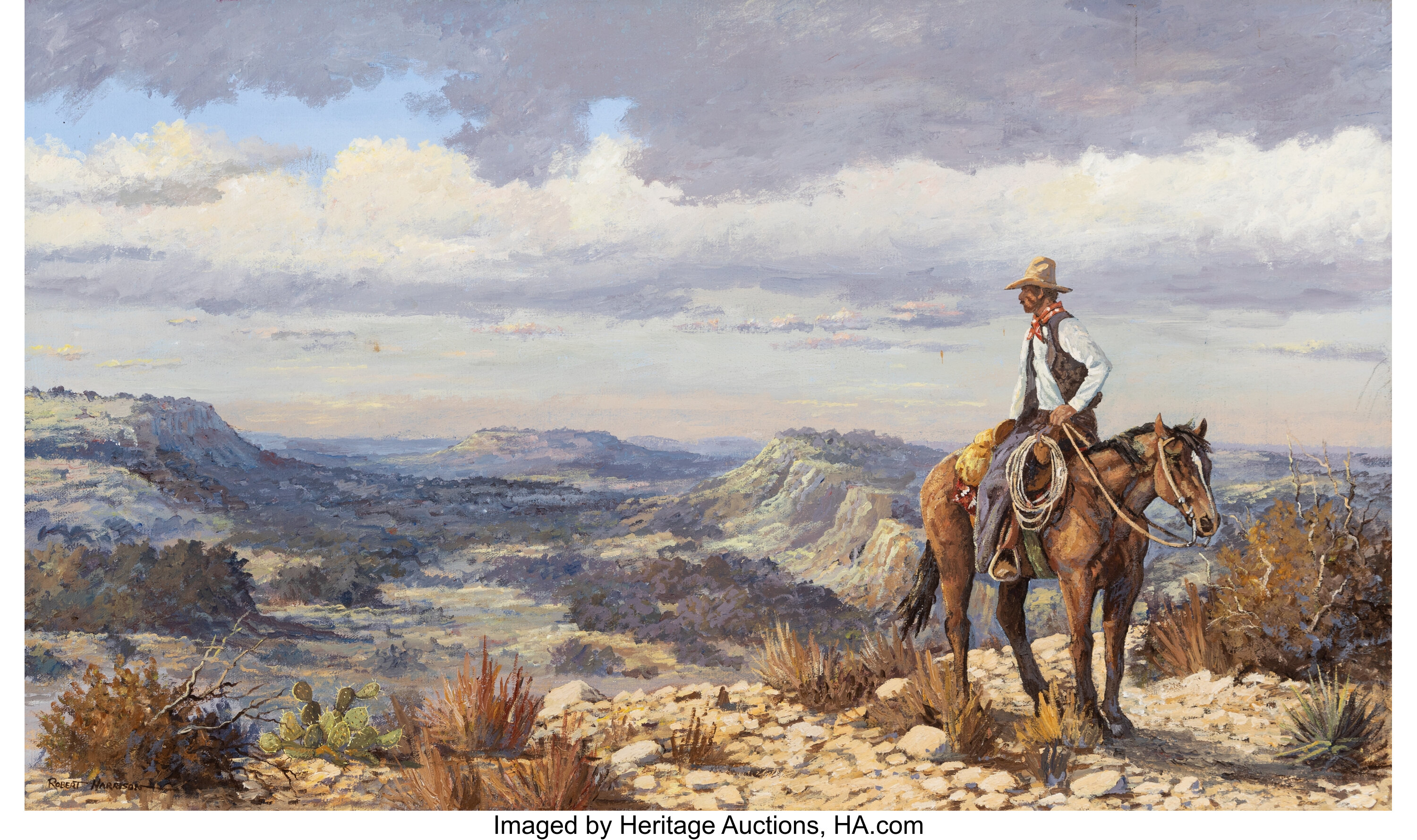 Robert Harrison (American, b. 1949). Atop of the Bluff. Oil on | Lot ...