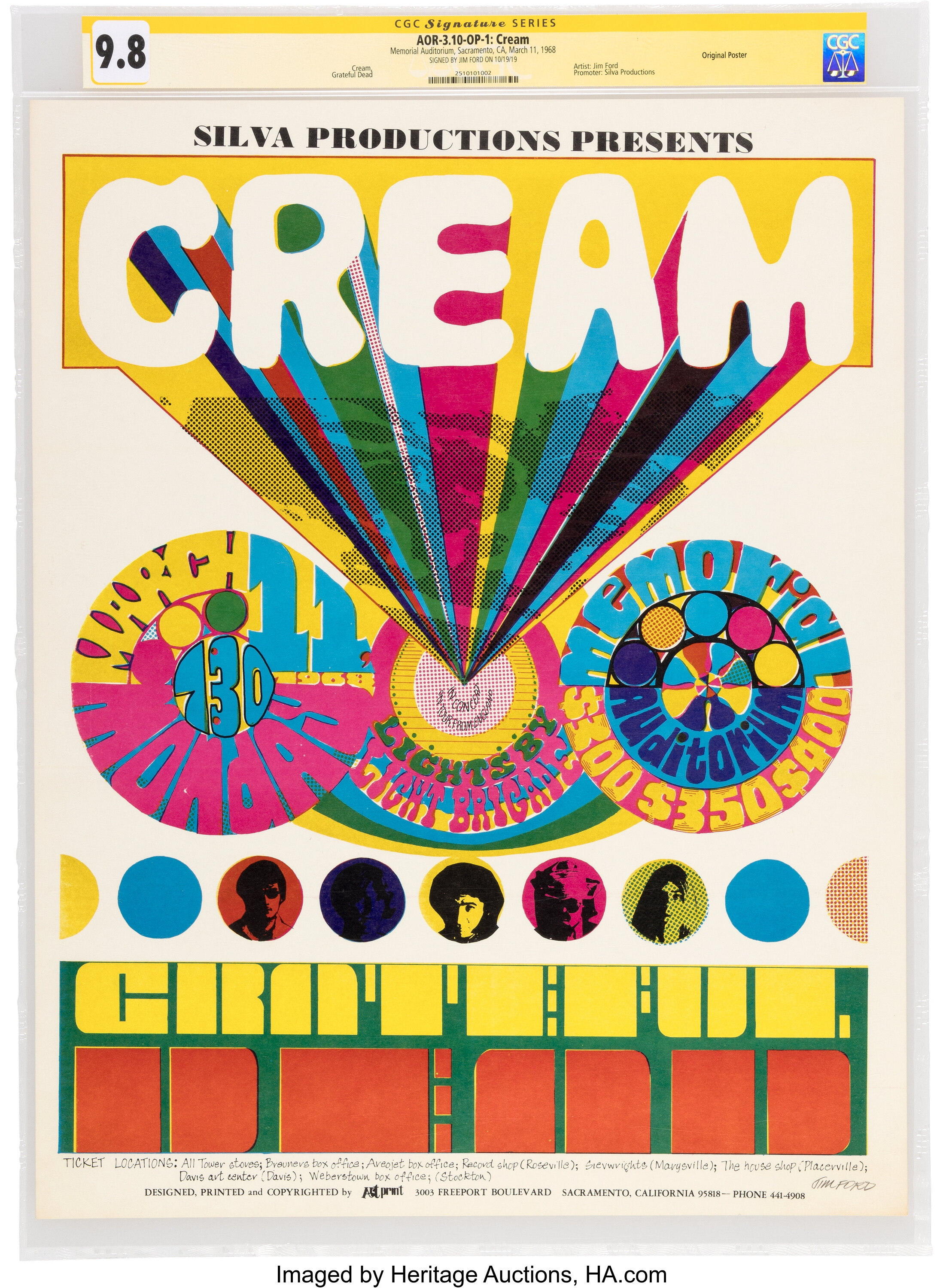 Grateful Dead, Cream 1968 Sacramento, CA Concert Poster Signed by | Lot ...