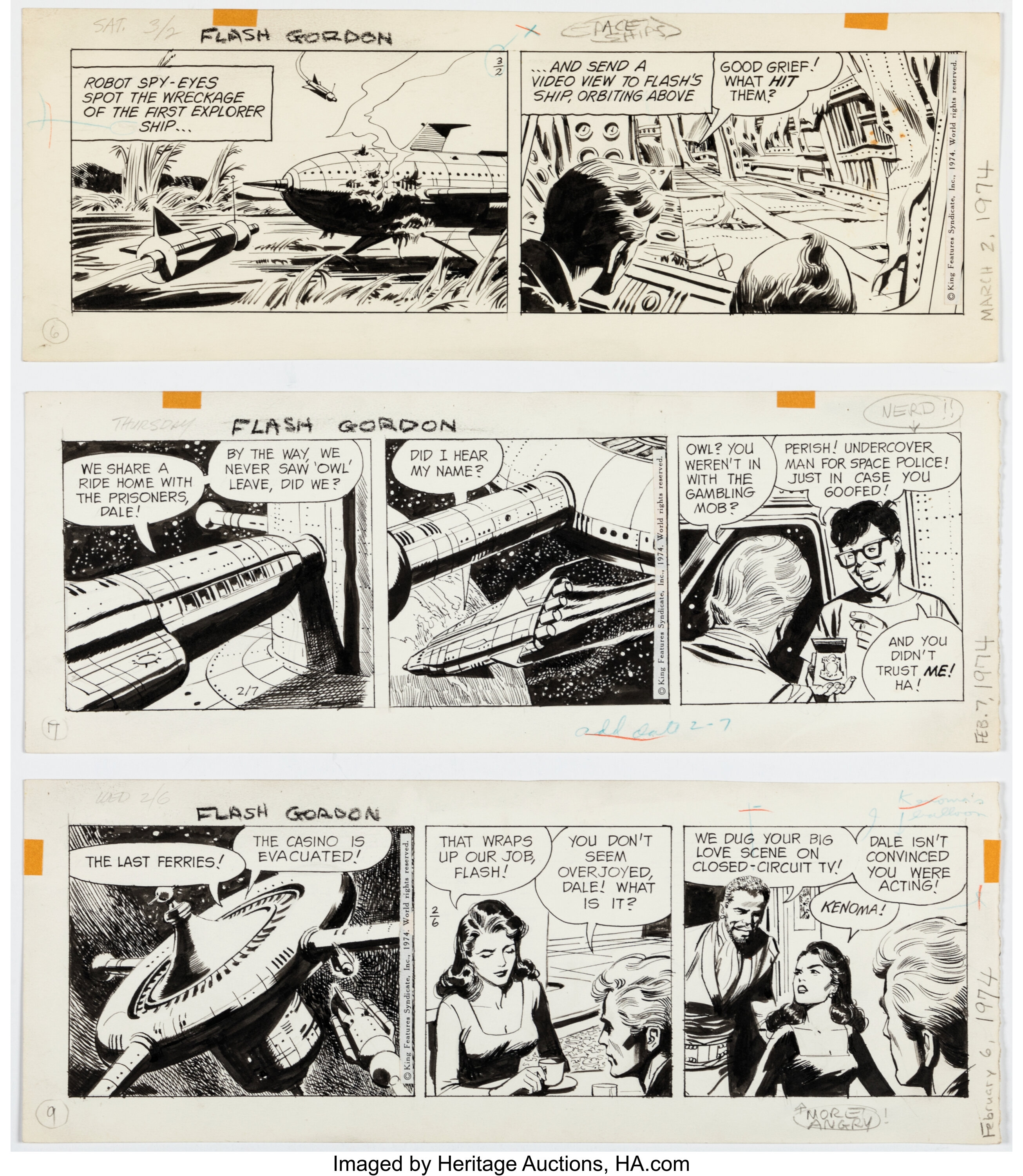 Dan Barry Flash Gordon Daily Comic Strip Original Art Group of 3 | Lot ...