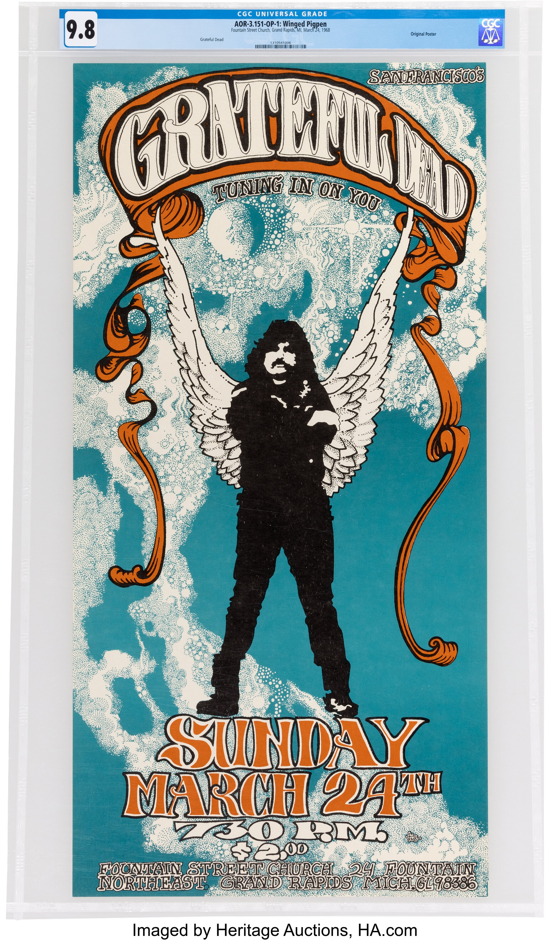 Grateful Dead 1968 Grand Rapids, MI "Winged Pigpen" Concert Poster ...