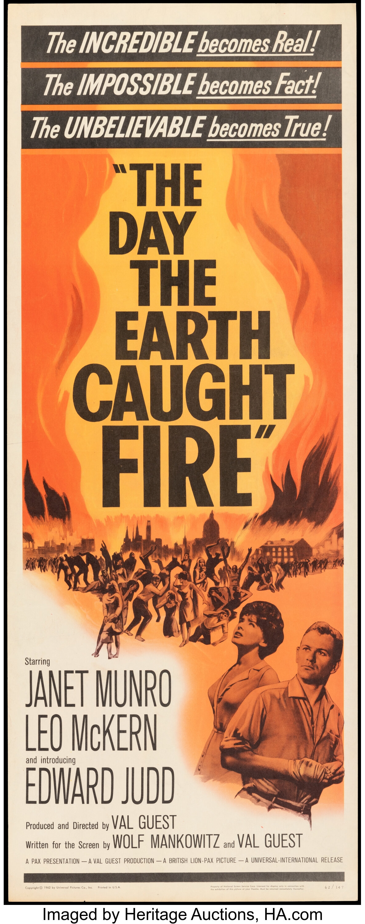 The Day the Earth Caught Fire (Universal, 1962). Rolled, Very Fine ...