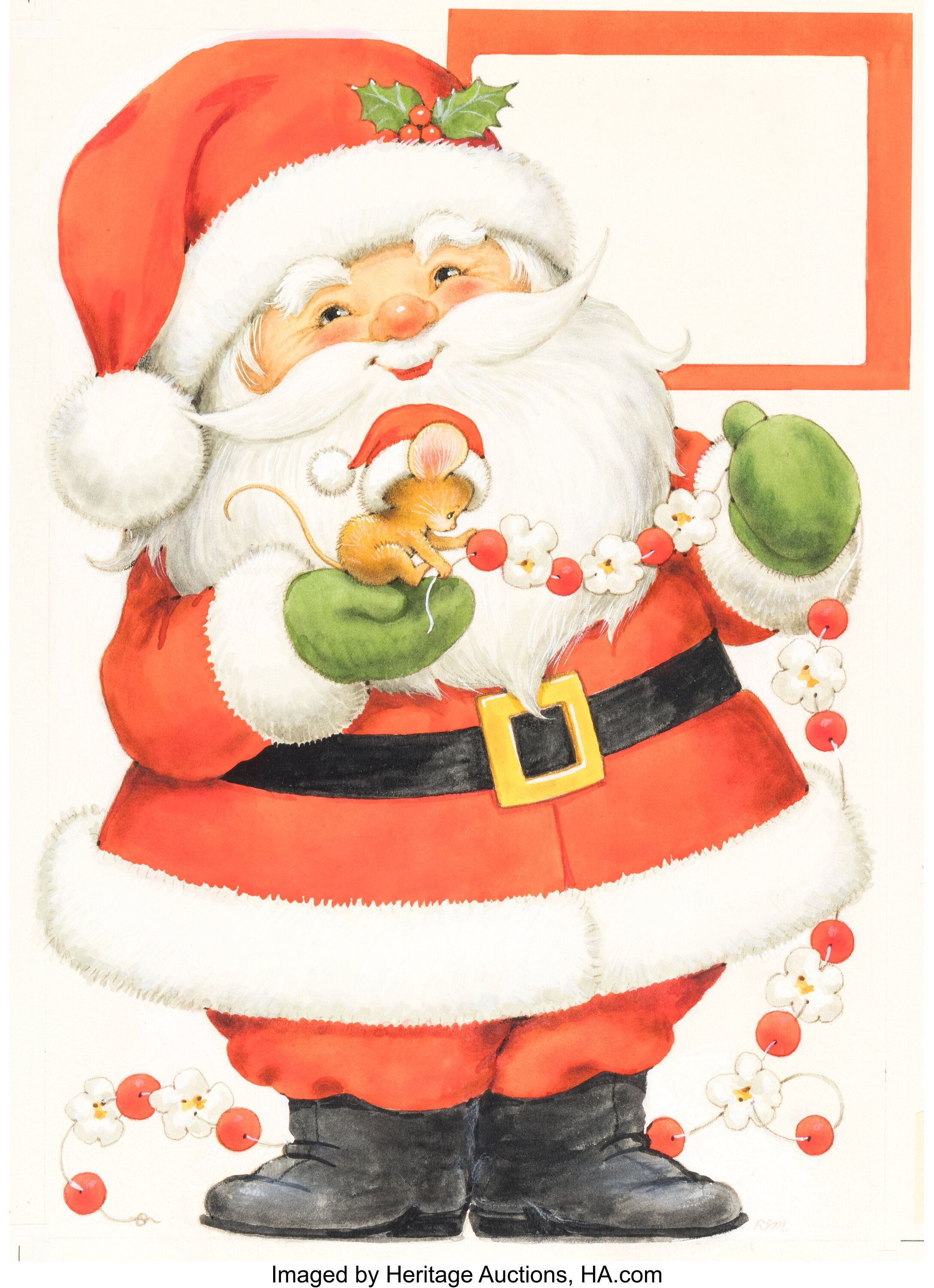 Santa Claus Original Christmas Card Art Gouache on 10" x 15" Board ...