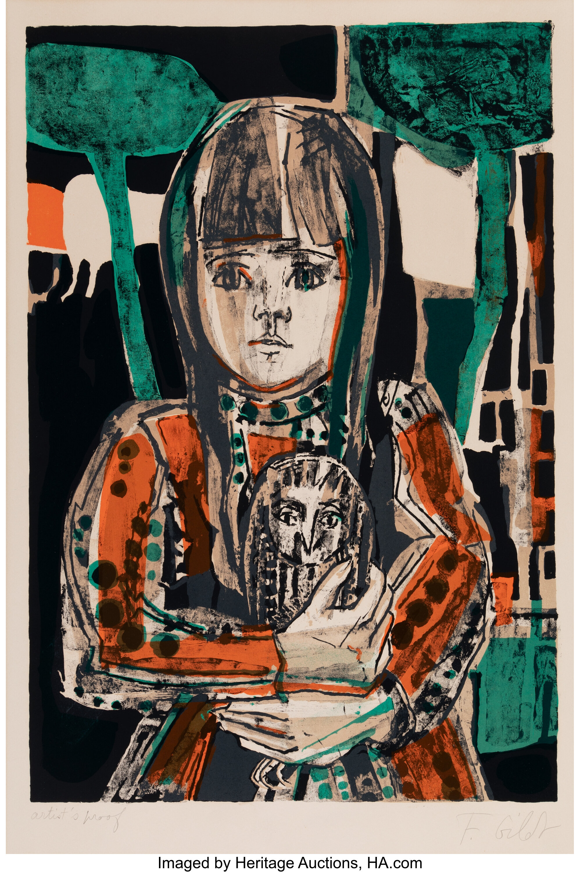 Françoise Gilot (b. 1921). Little Girl with Owl, circa 1960. | Lot ...
